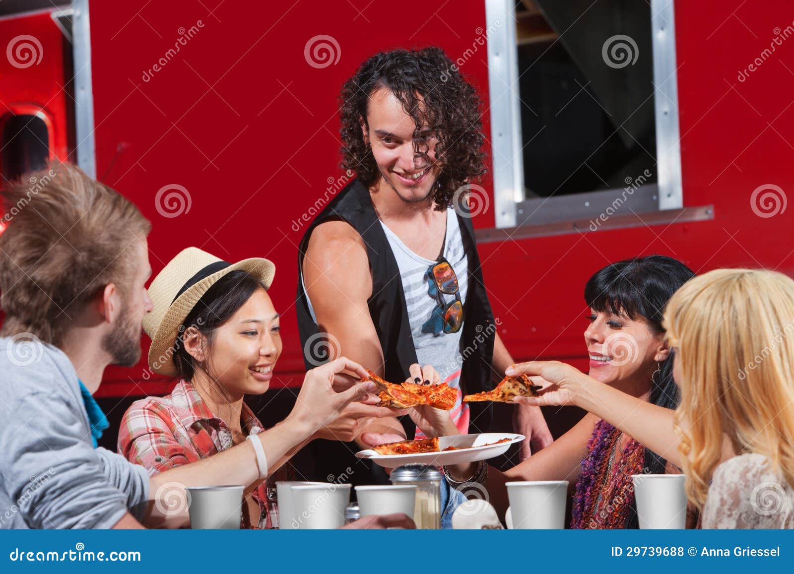 People Sharing Pizza stock photo. Image of five, cheerful - 29739688