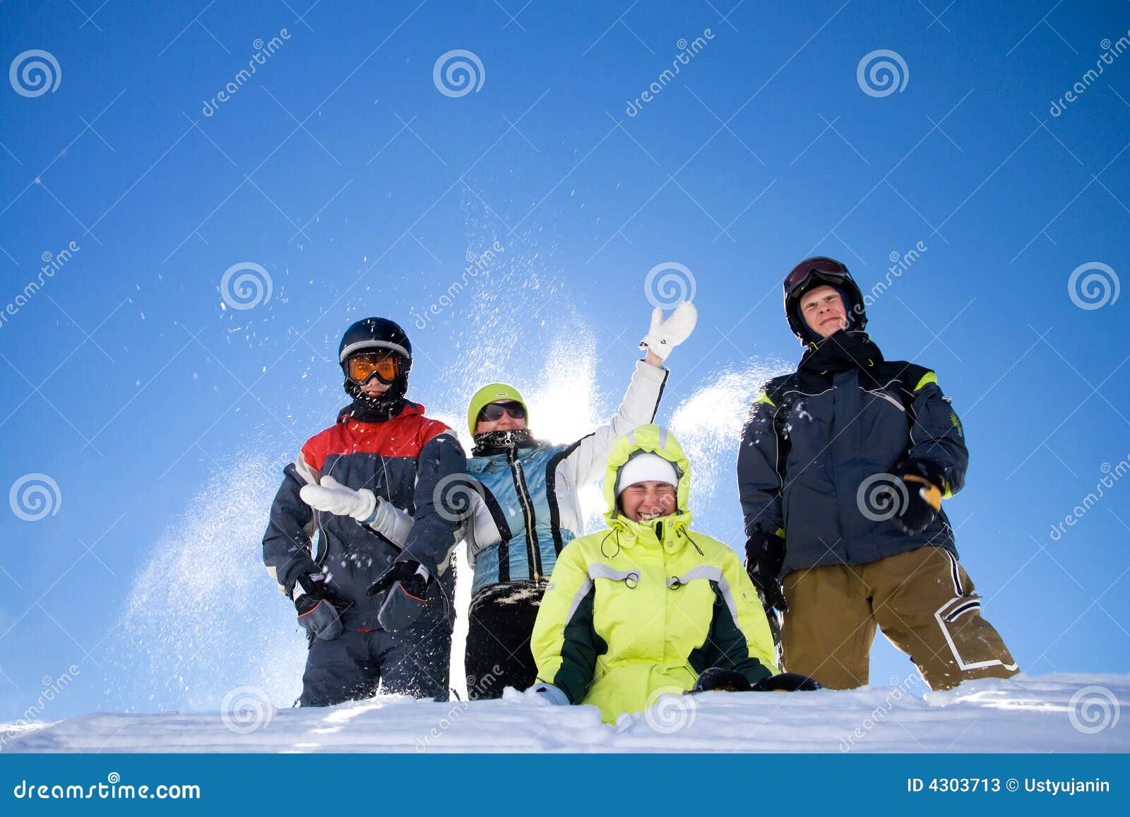 The Happy Group of People Throws a Snow Stock Image - Image of mountain ...