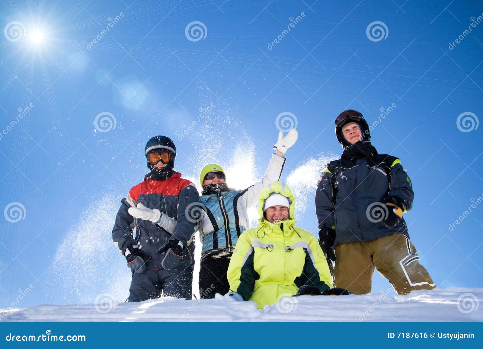 The Happy Group of People Throws a Snow Stock Photo - Image of ...