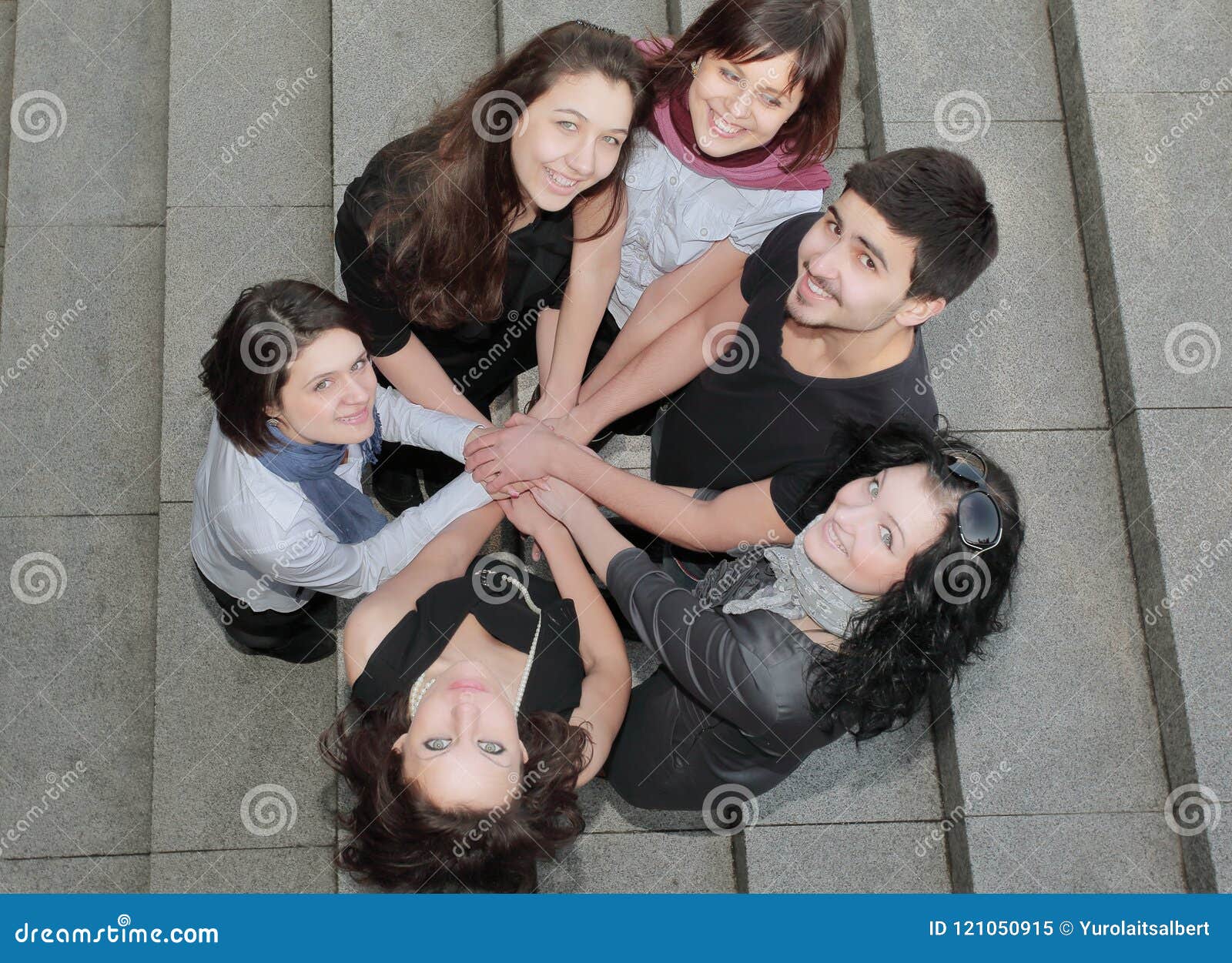 Happy Group of Students Standing on the Stairs Stock Image - Image of ...