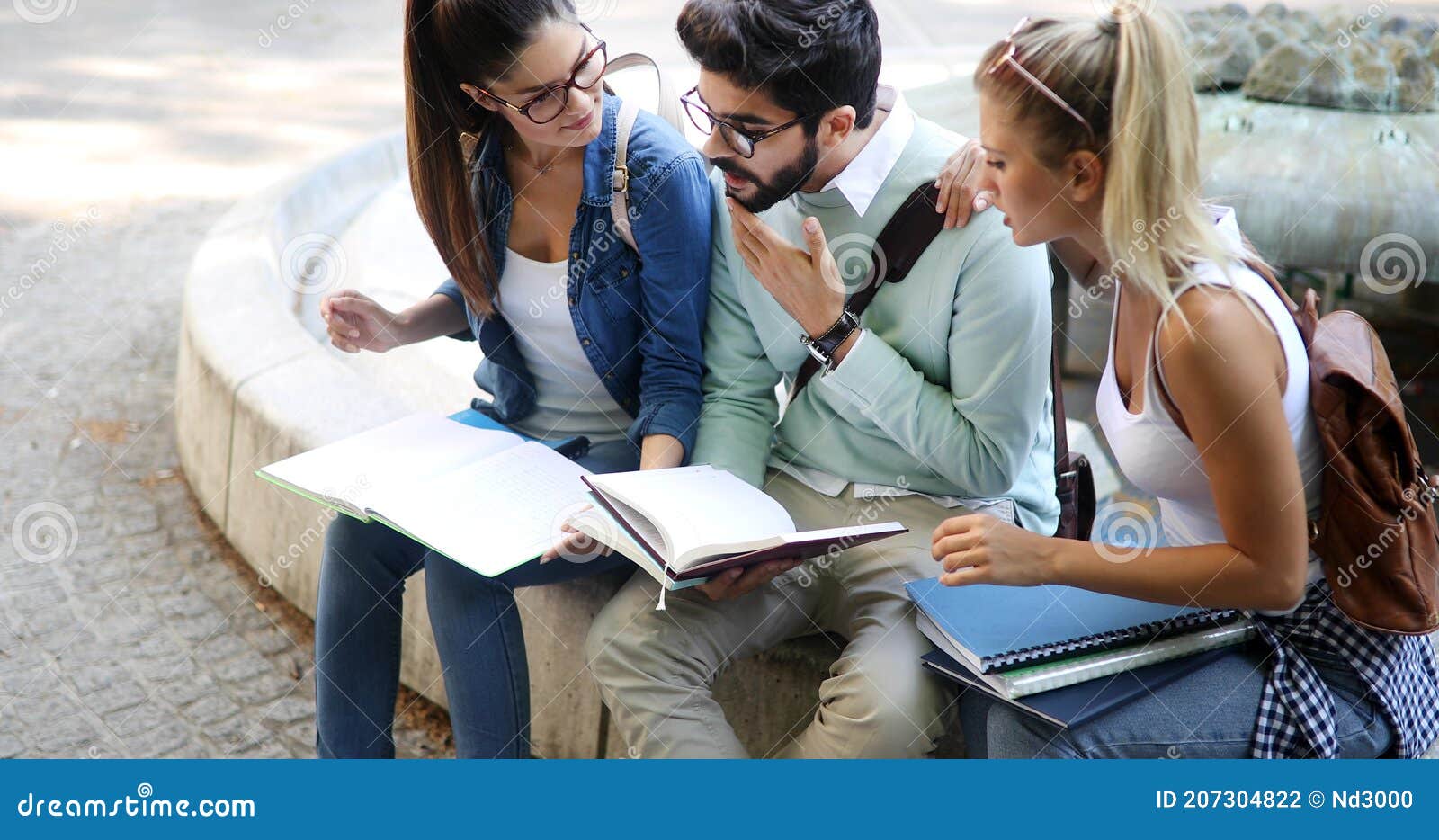 Happy Group of Students Studying and Learning Together in College ...