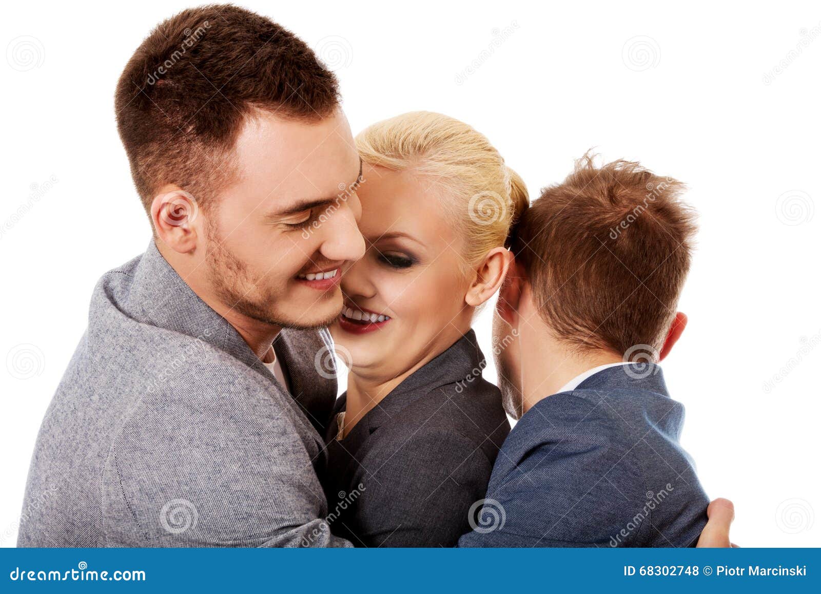Happy Group of Three People Hugging Stock Photo - Image of ...