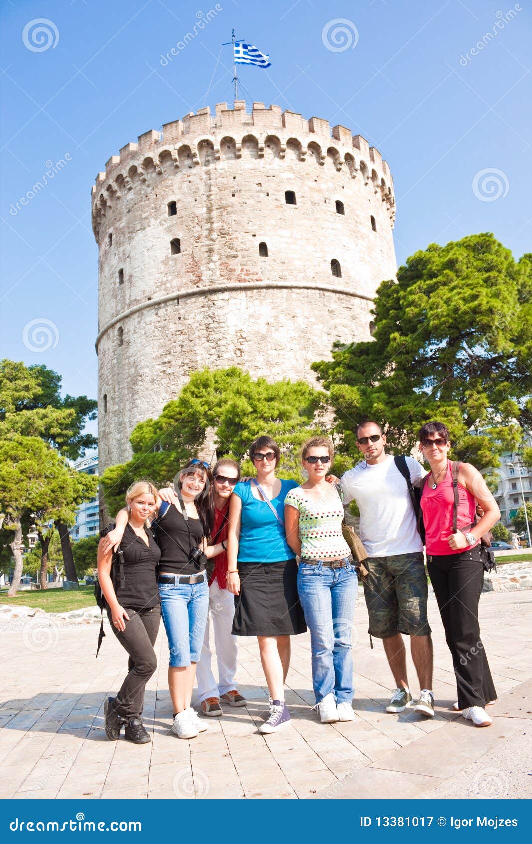 Happy Group Tourist in Greece Stock Image - Image of flag, backpacks ...