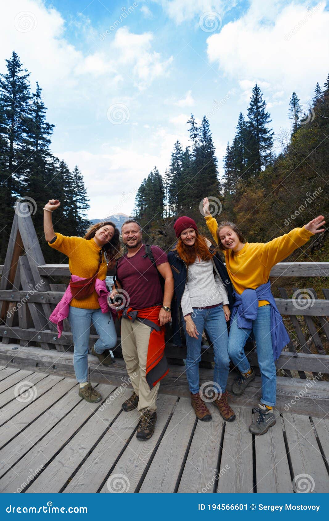 Happy Group of Tourists in the Mountains Stock Image - Image of active ...