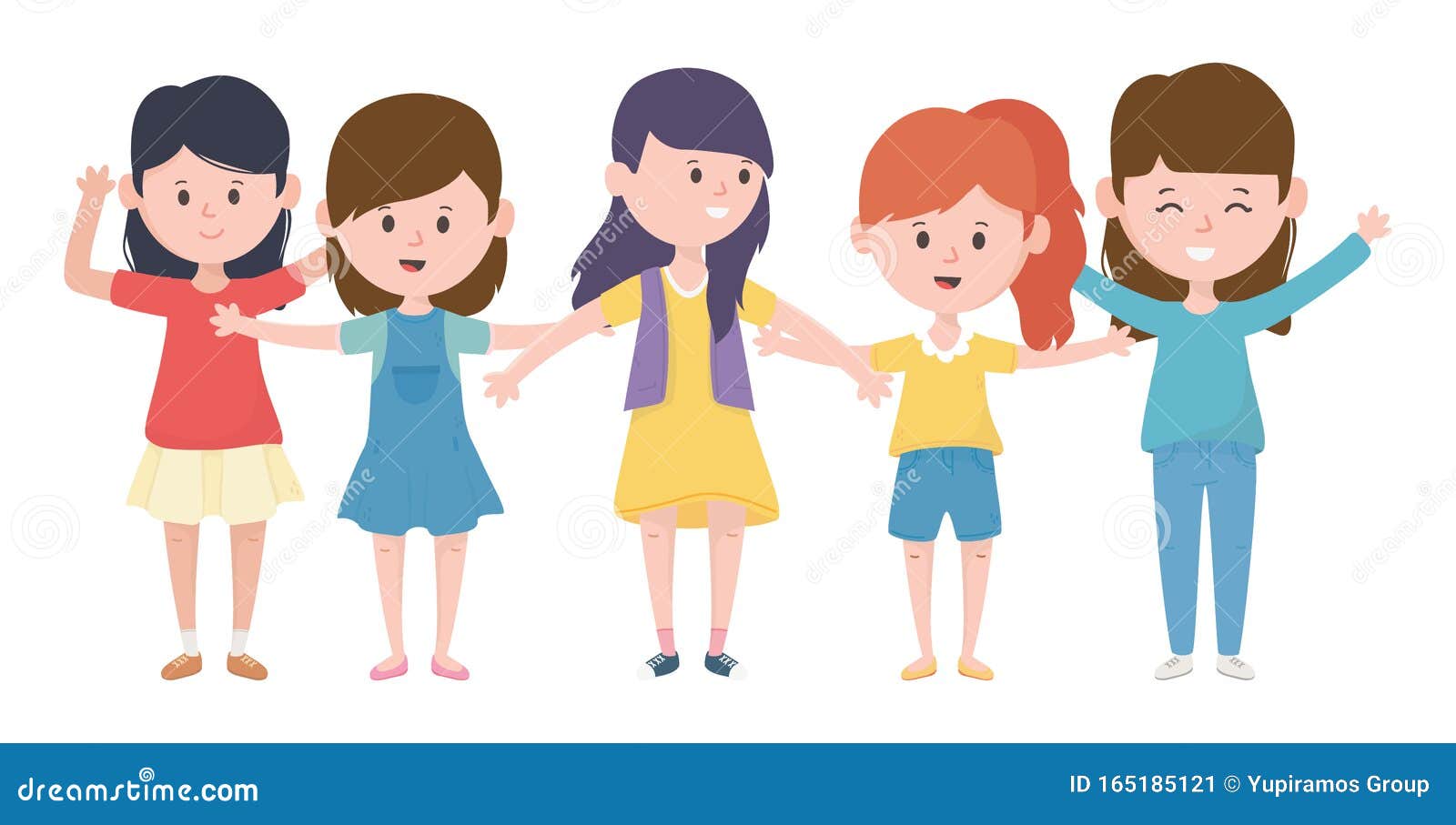 Happy Group Women Cartoon Characters Design Stock Vector - Illustration ...