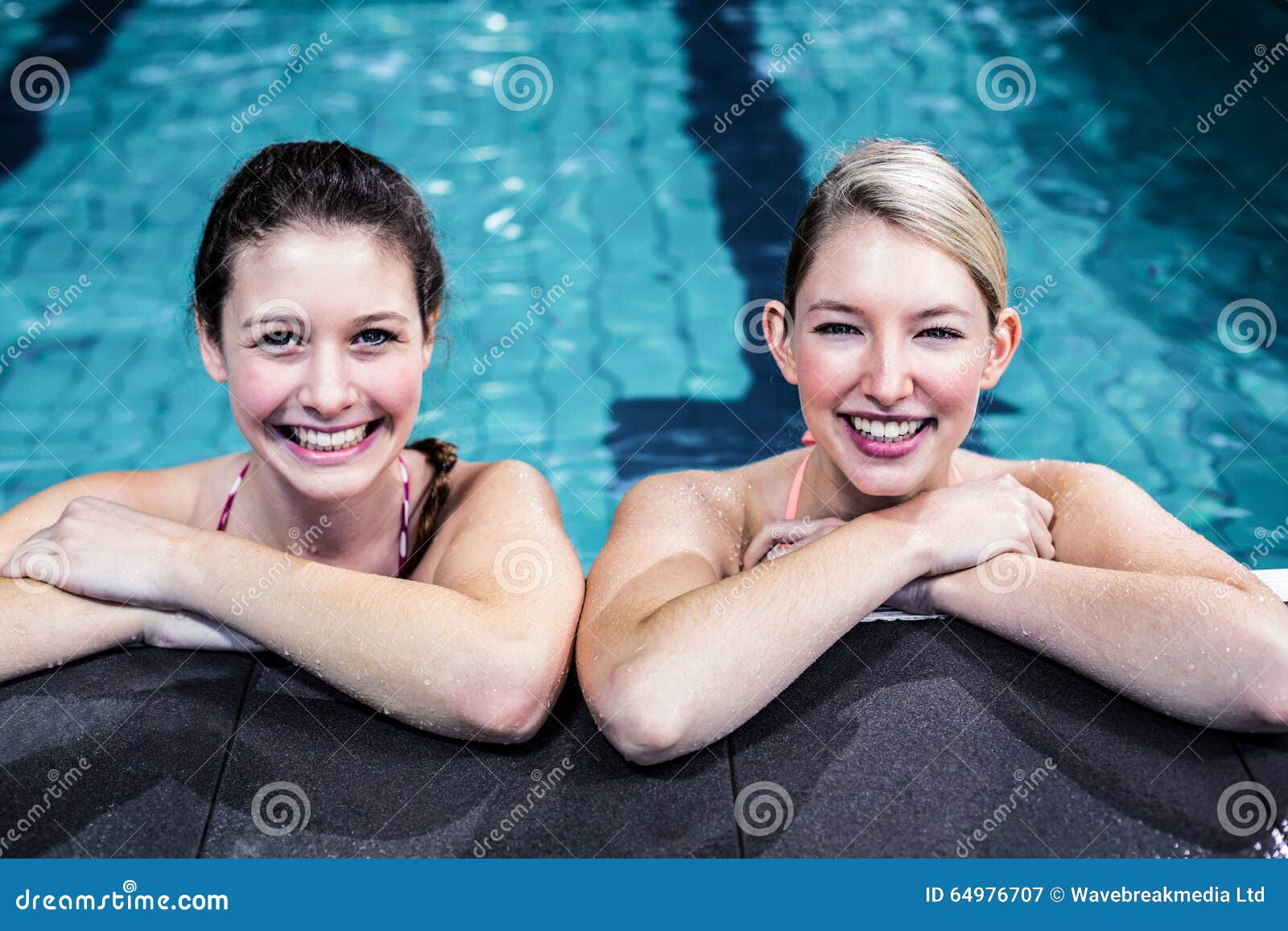 Happy Group of Women Leaning on Poolside Stock Image - Image of body ...