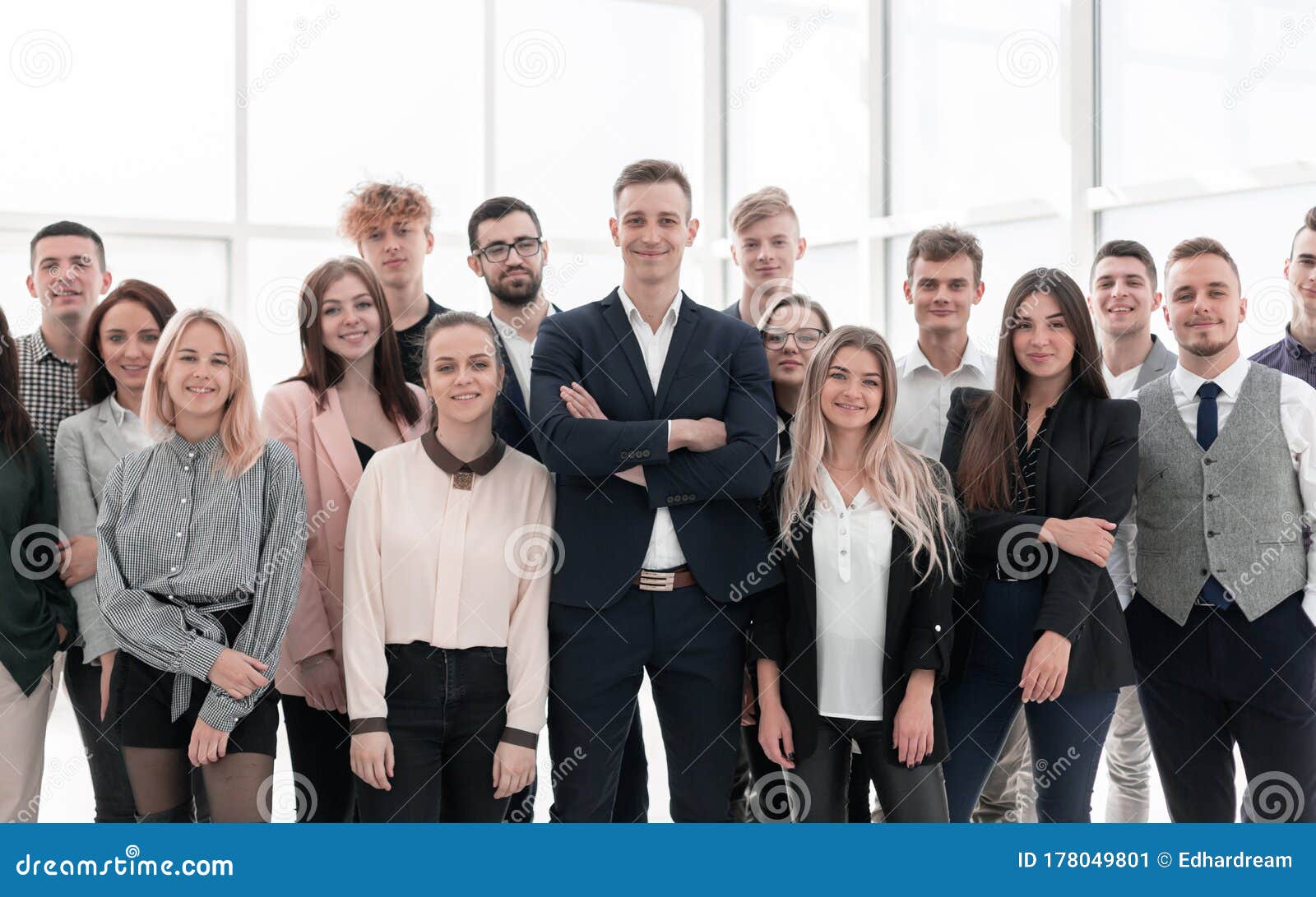 Happy Group of Young Employees with Hands Up Stock Image - Image of ...