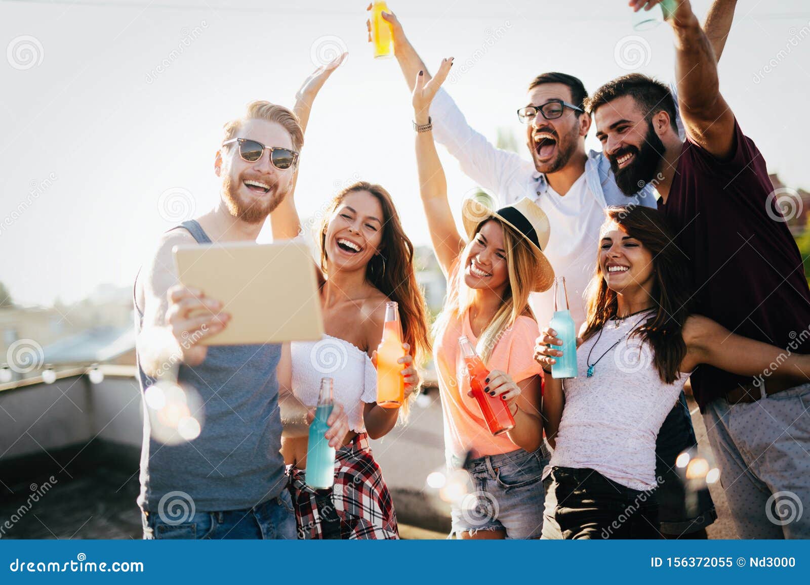 Happy Group of Young Friends Having Fun in Summer Stock Image - Image ...