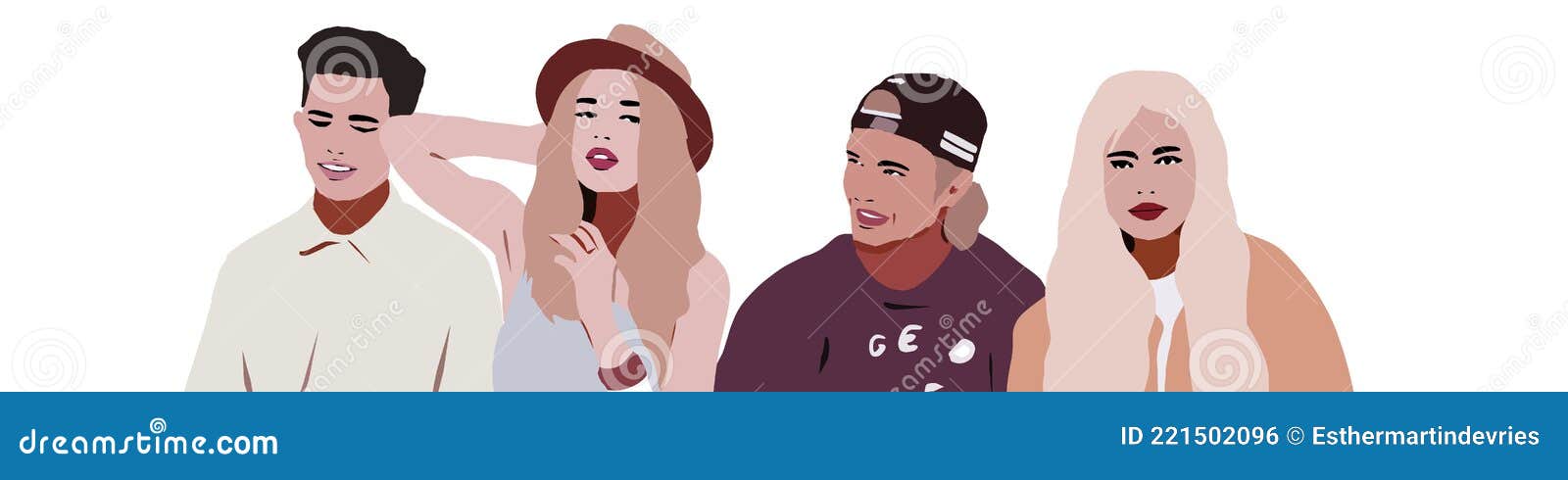 Happy Group of Young Multiracial People, Banner 800 X 200 Pixels Stock ...