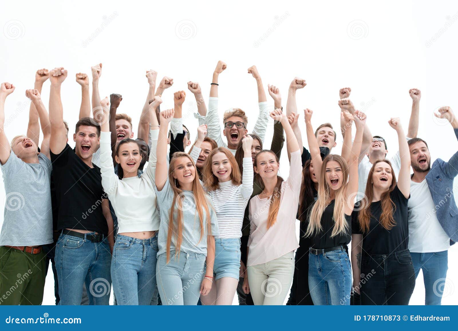 Happy Group of Young People with Hands Up Stock Image - Image of ...
