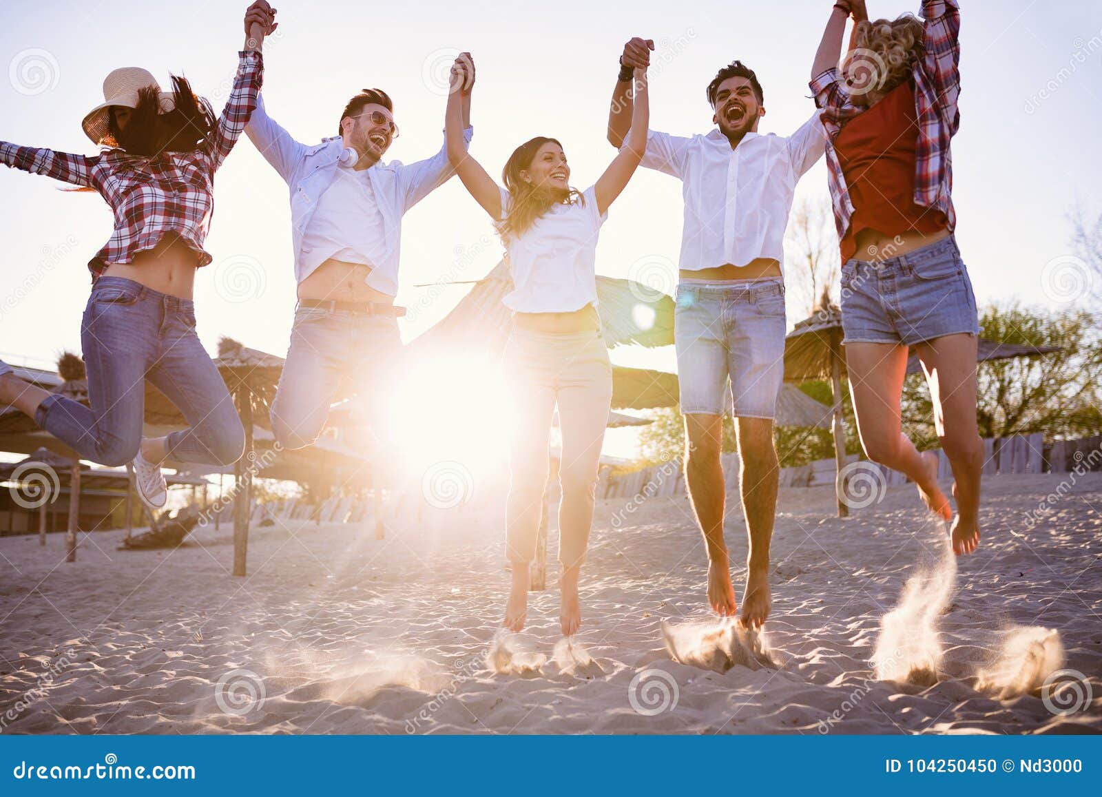 Happy Group of Young People Having Fun at Beach Stock Photo - Image of ...