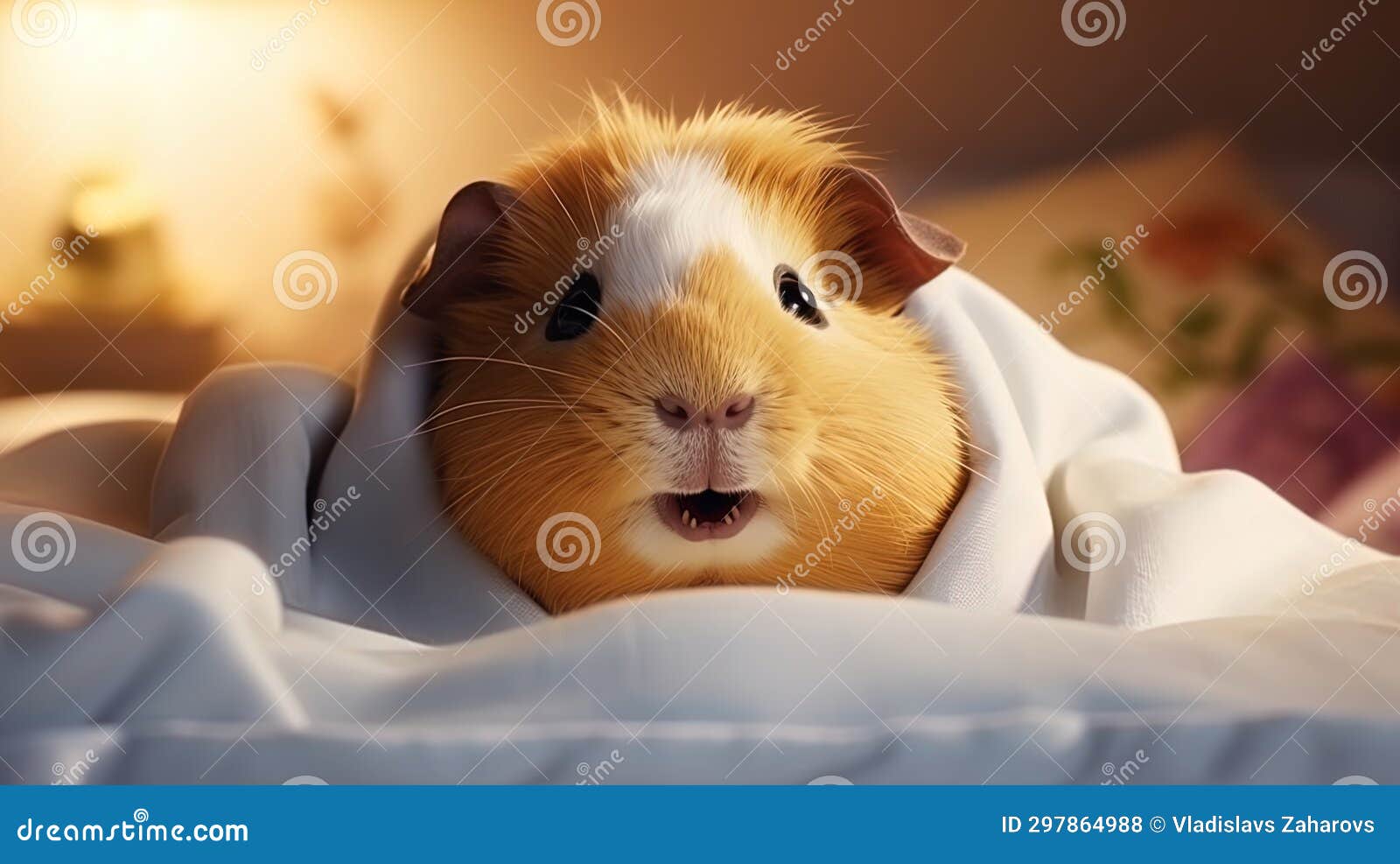 Happy Guinea Pig in Bed Smiles Warmly Stock Illustration - Illustration ...