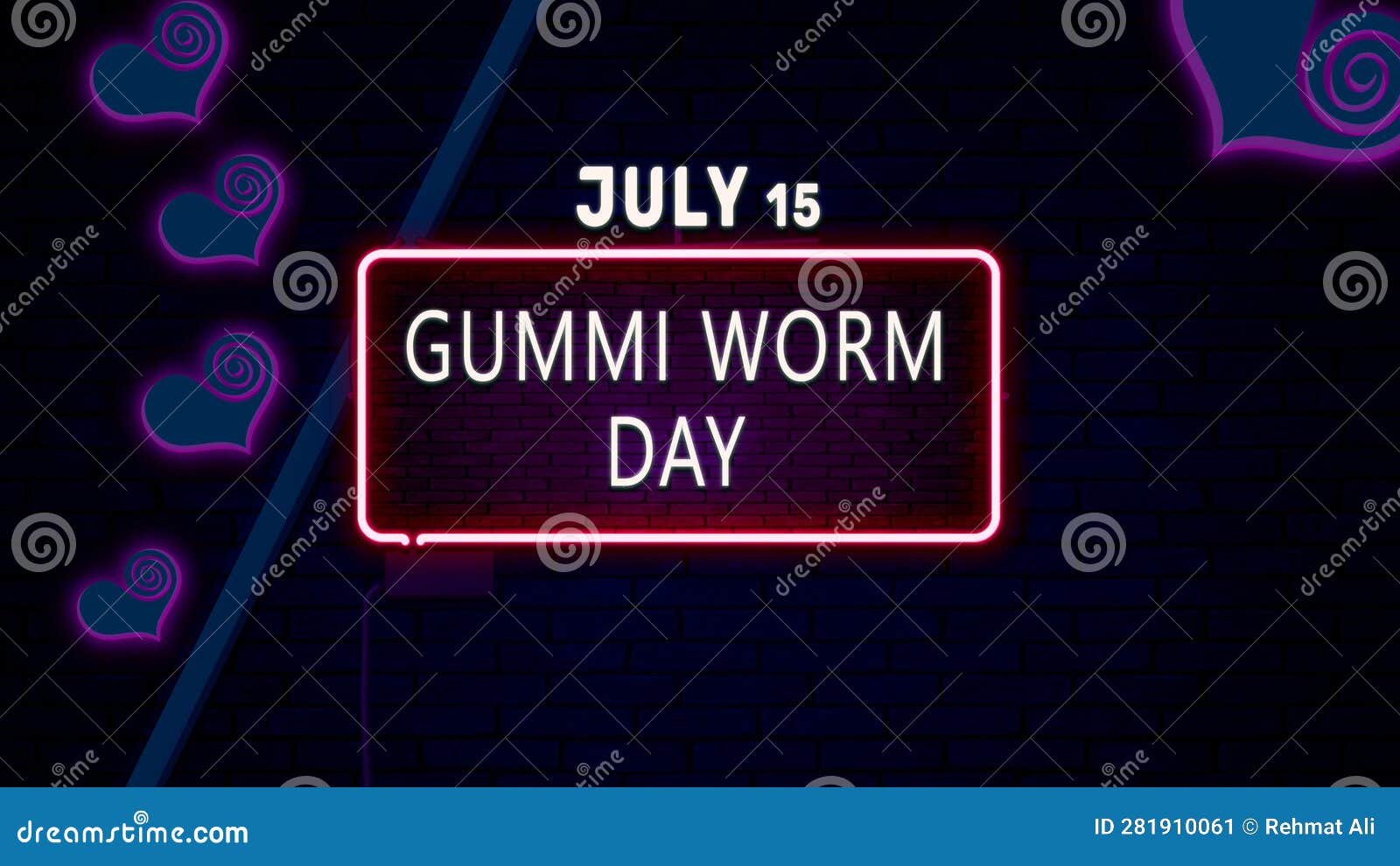 Happy Gummi Worm Day, July 15. Calendar of July Neon Text Effect ...