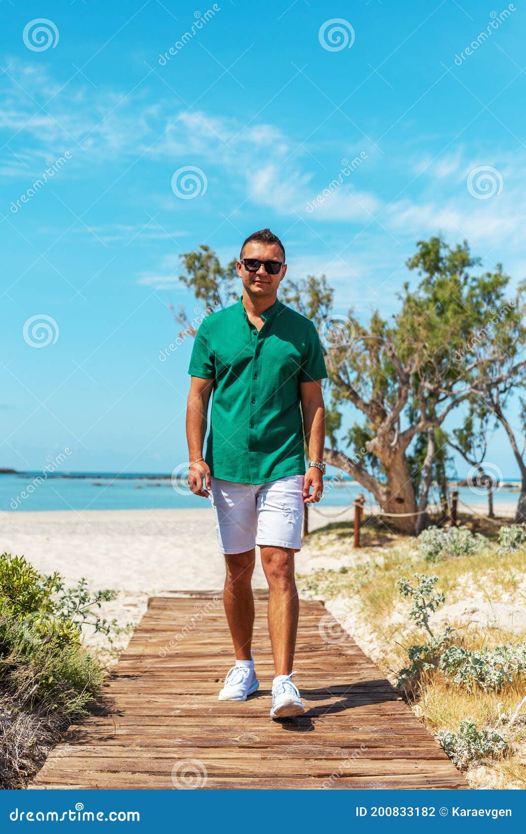 Happy Guy on Beach in Shorts and Shirt Stock Photo - Image of fashion ...