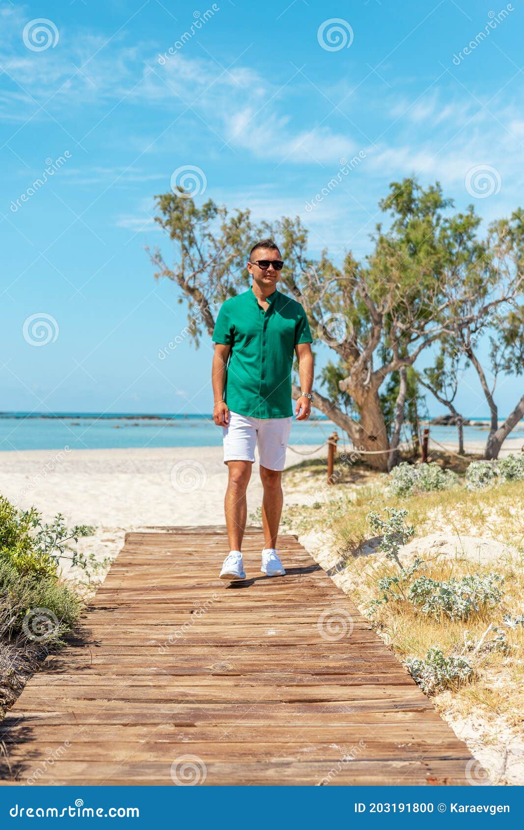Happy Guy on Beach in Shorts and Shirt Stock Photo - Image of face ...