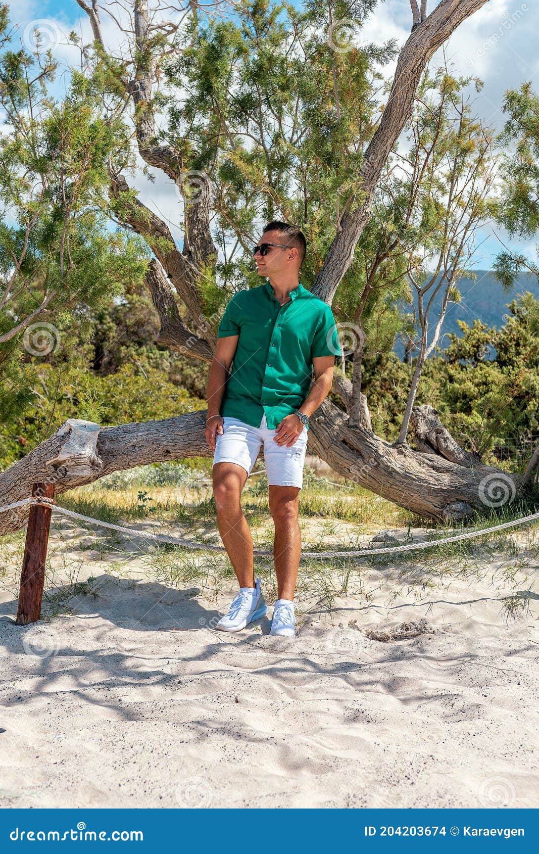 Happy Guy on Beach in Shorts and Shirt Stock Photo - Image of people ...