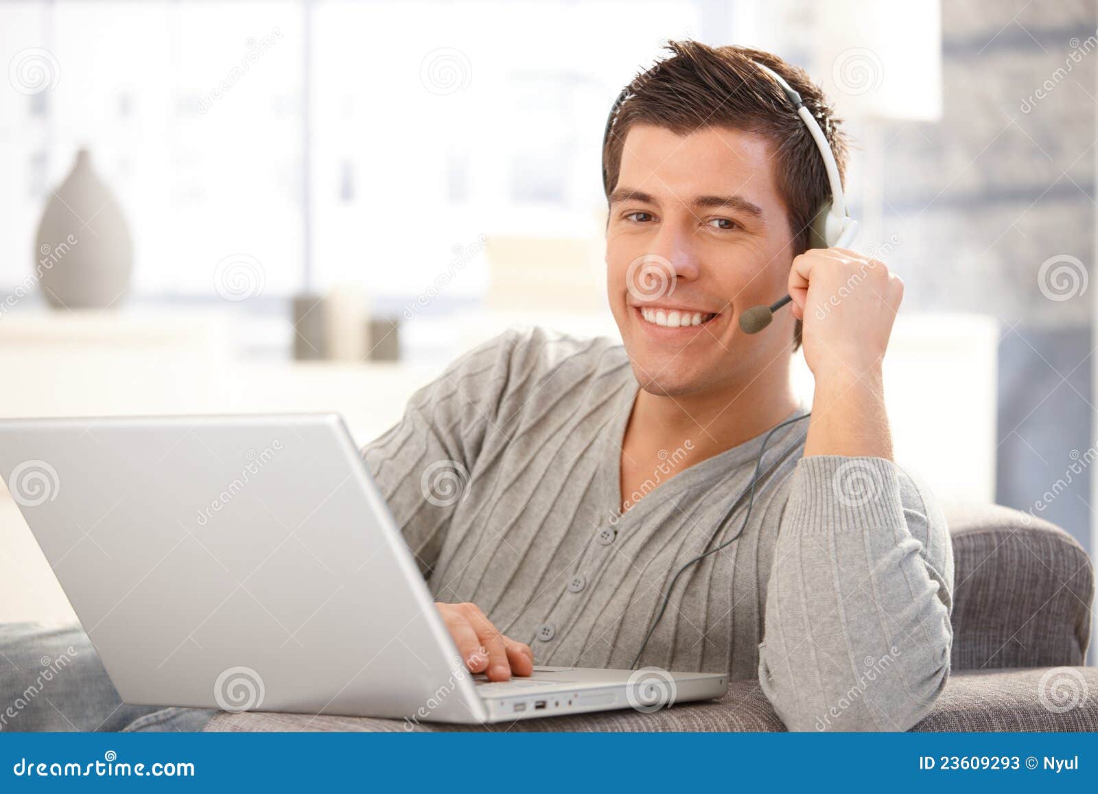 Happy guy with headset stock image. Image of happy, domestic - 23609293