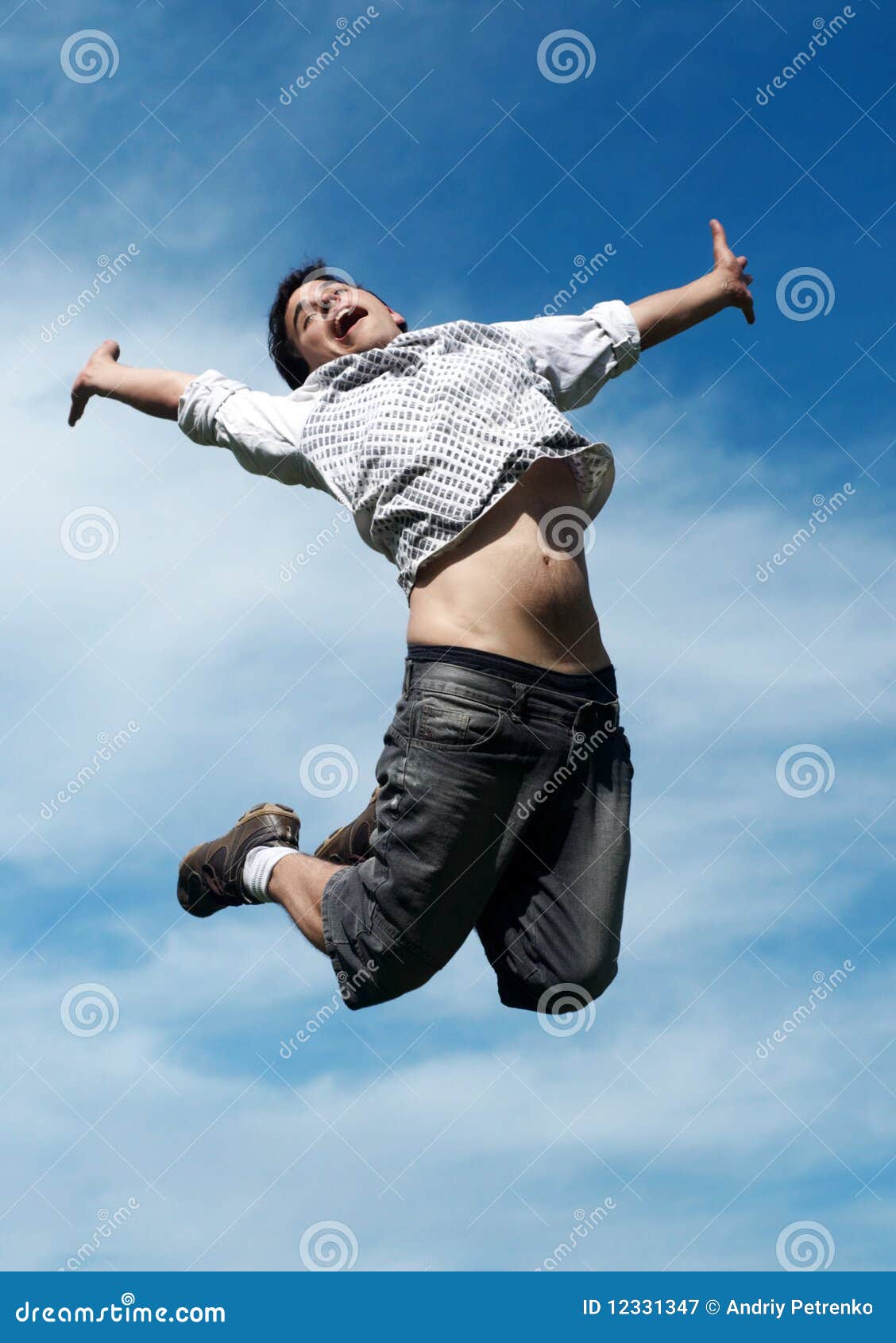 Happy guy jumping stock image. Image of space, jump, leap - 12331347
