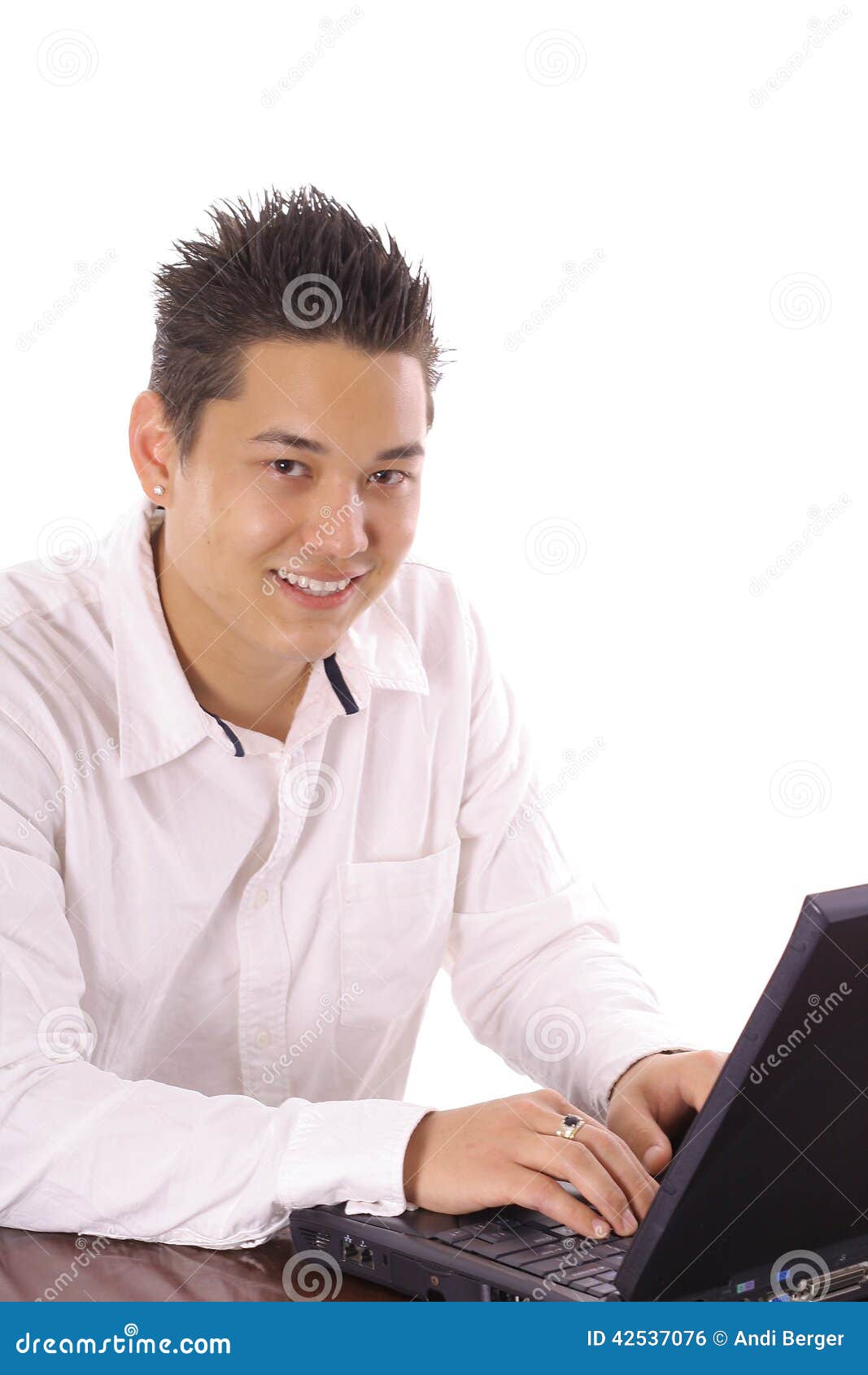 Happy guy on laptop stock photo. Image of card, attractive - 42537076