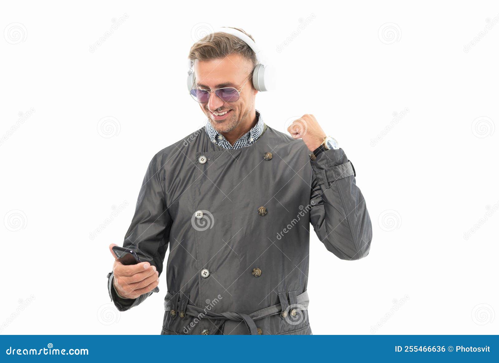 Happy Guy Playing Mobile Game Making Winner Gestur. Mobile Game ...