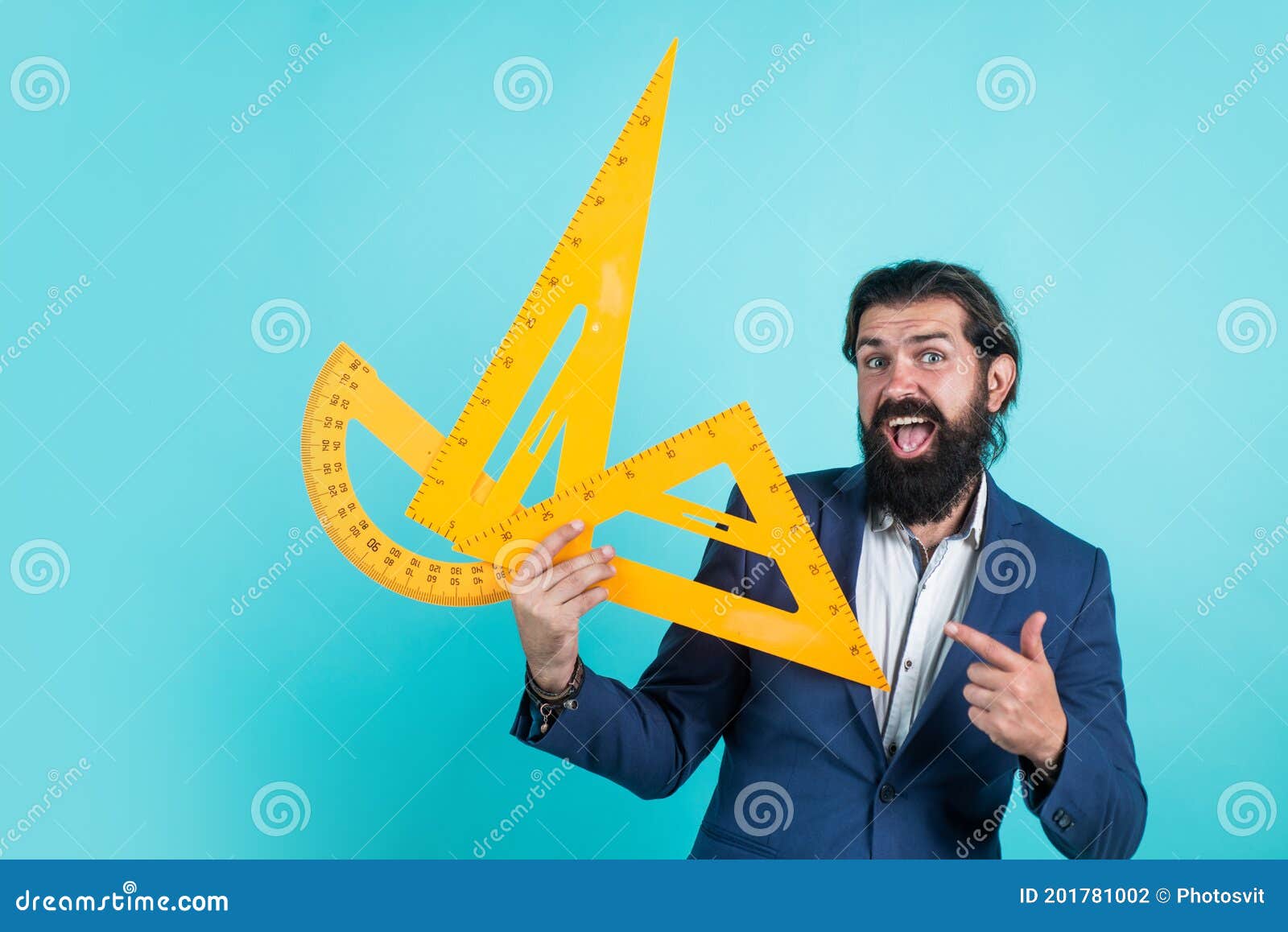 Happy Guy Ready To Study Mathematics with Triangle and Protractor, Stem ...