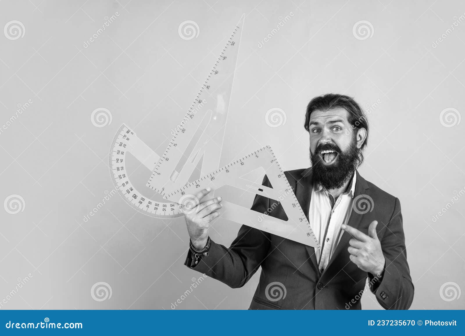 Happy Guy Ready To Study Mathematics with Triangle and Protractor, Stem ...
