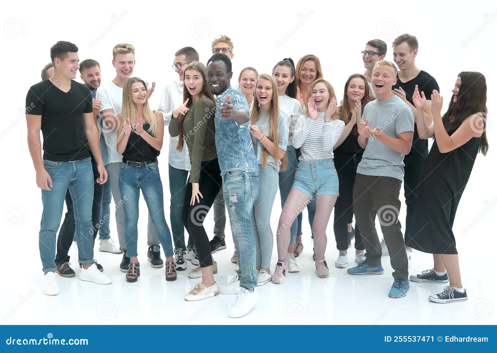 Happy Guy Standing in Front of His Friends Team Stock Image - Image of ...