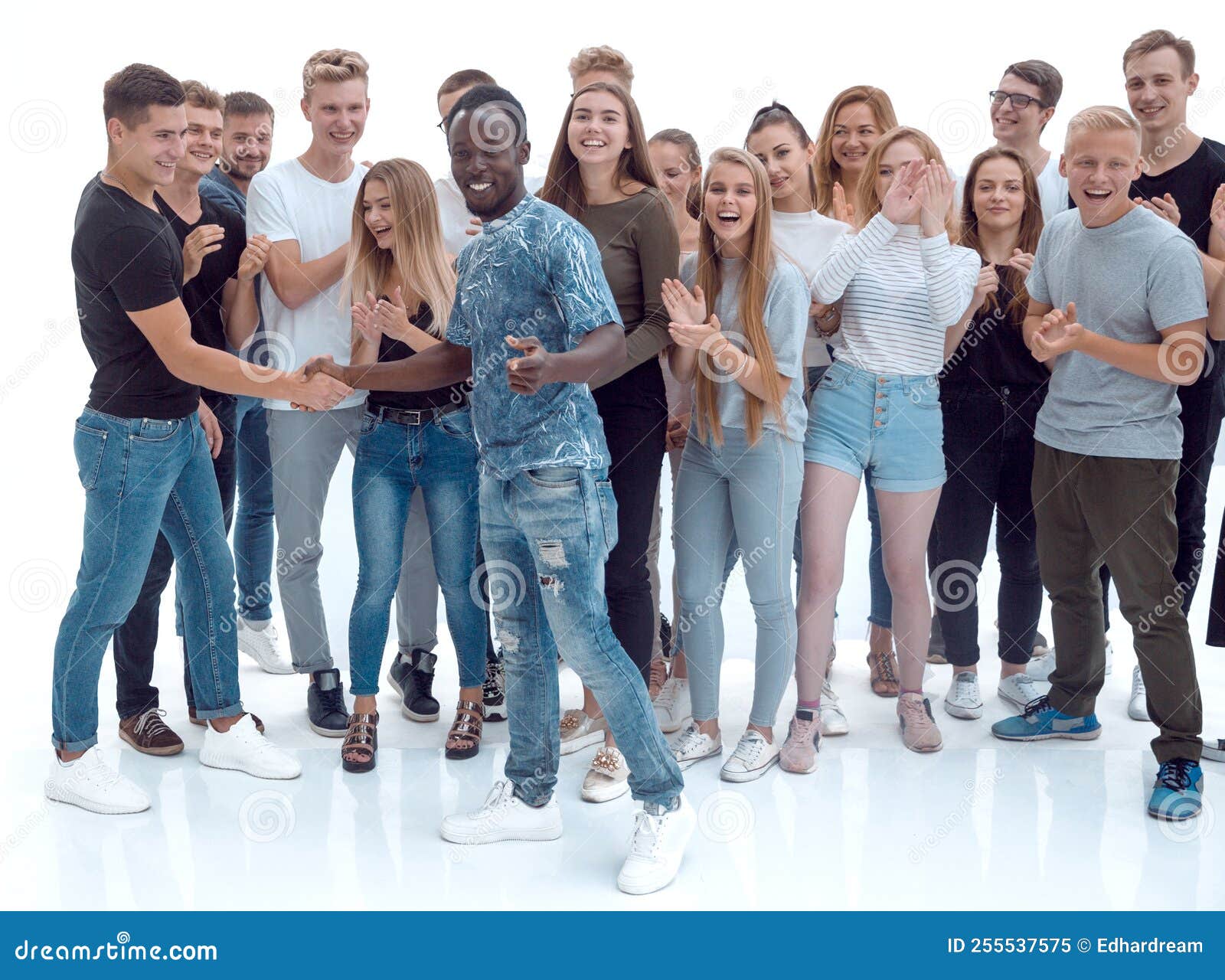 Happy Guy Standing in Front of His Friends Team Stock Image - Image of ...