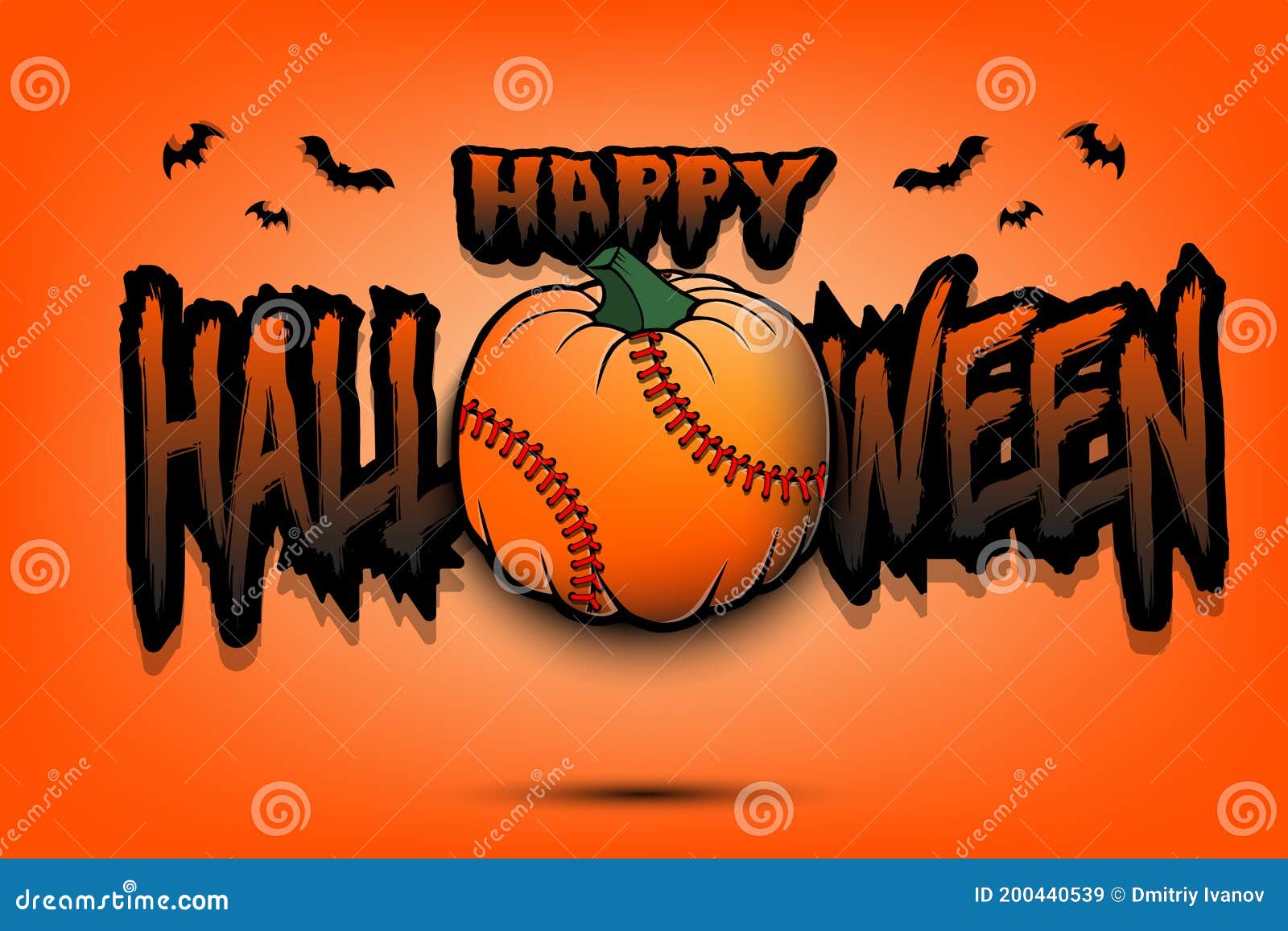 Happy Halloween. Baseball Ball Pumpkin Stock Vector - Illustration of ...