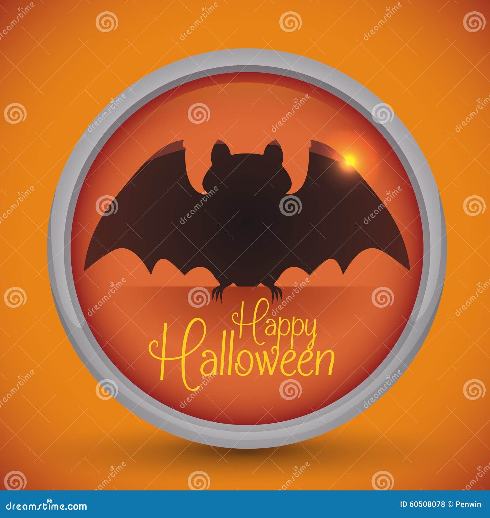 Happy Halloween Bat Button on Orange Background Stock Vector ...
