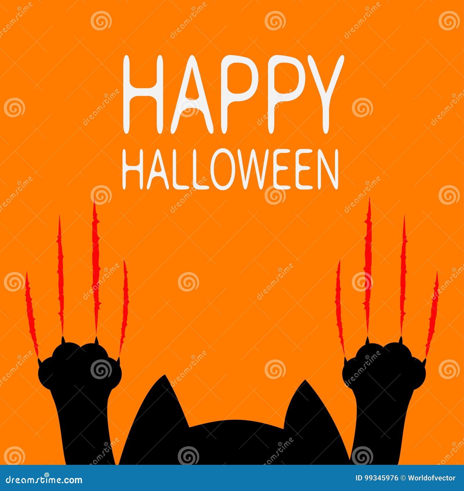 Happy Halloween Card. Cartoon Black Cat. Paw Print Head Silhouette. Red ... Happy Halloween Card. Cartoon Black Cat. Paw Print Head Silhouette. Red ...