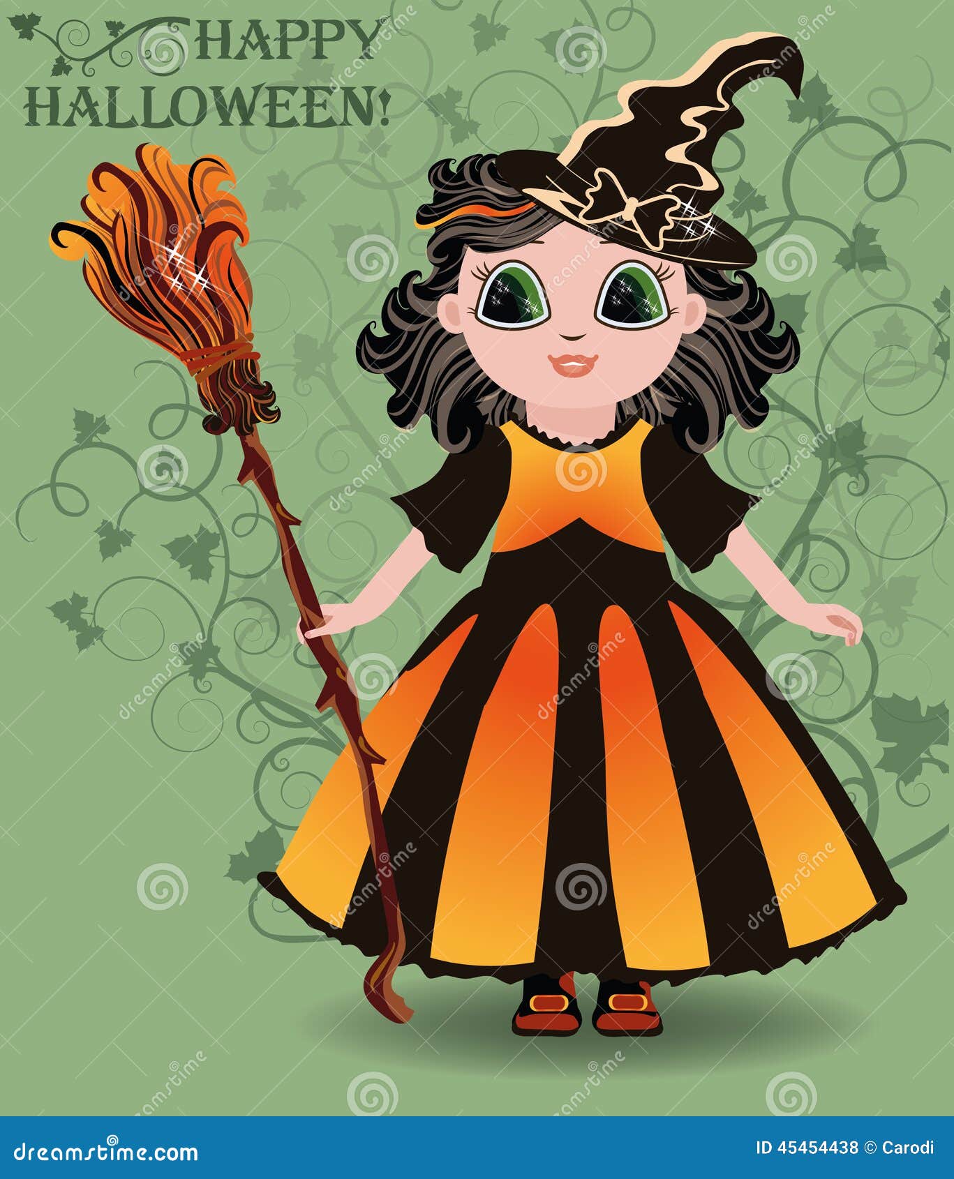Happy Halloween. Cute Little Witch Card Stock Vector - Illustration of ...