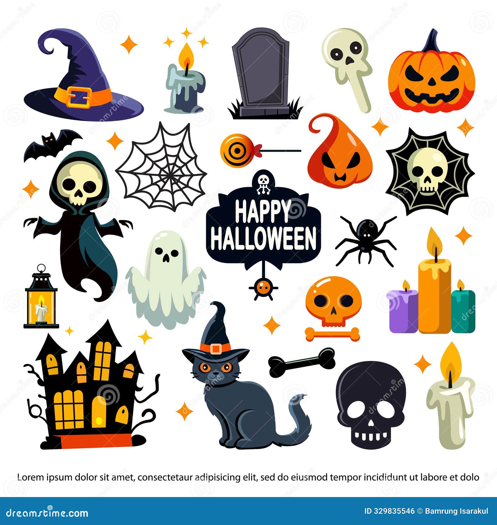 Happy Halloween Elements Set Vector ImageHalloween Elements Stock Vector - Illustration of black ...