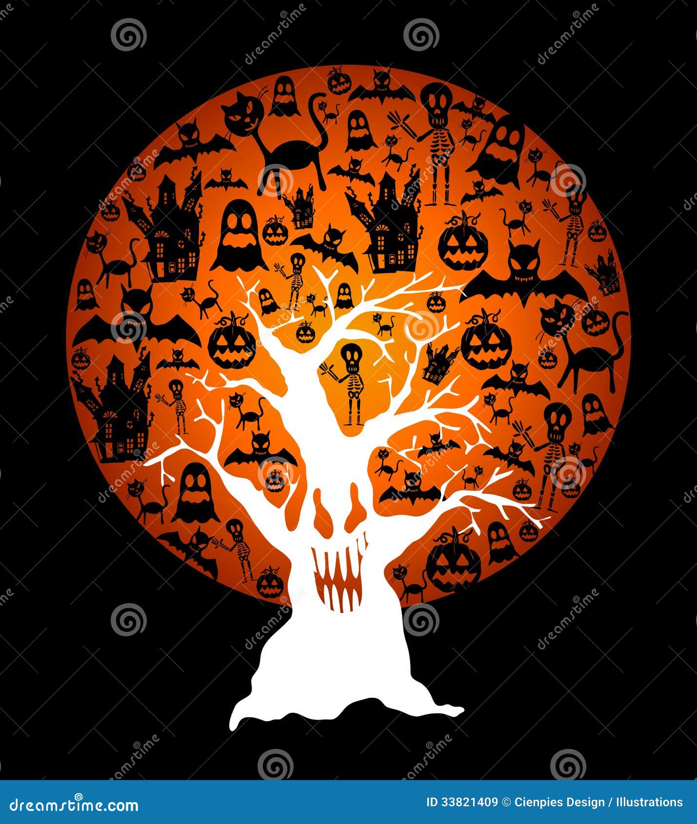 Halloween Full Moon Icon, Halloween Night Sky. Thin Line Art Colorful ...