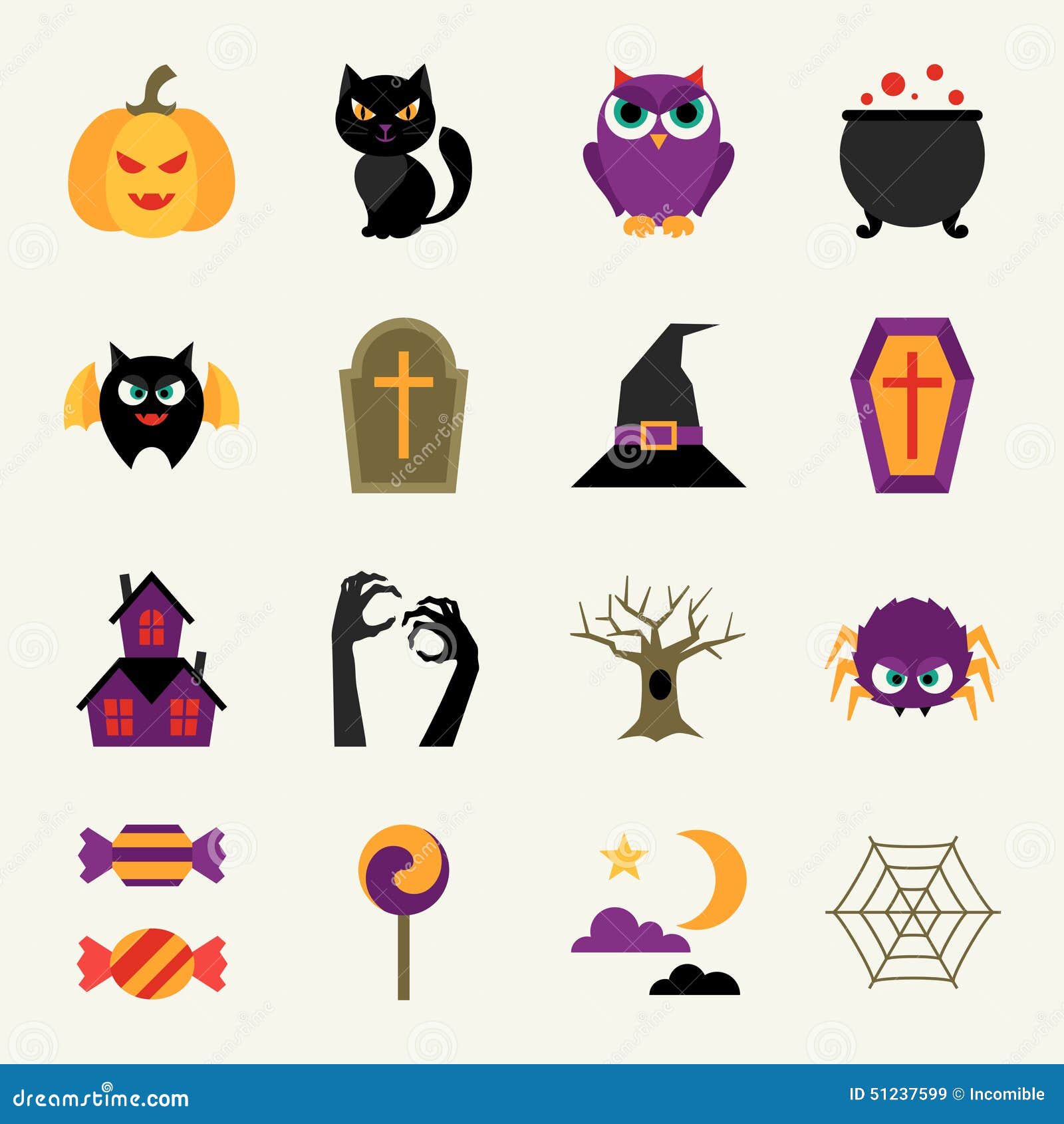 Happy Halloween Icon Set in Flat Design Style Stock Vector ...