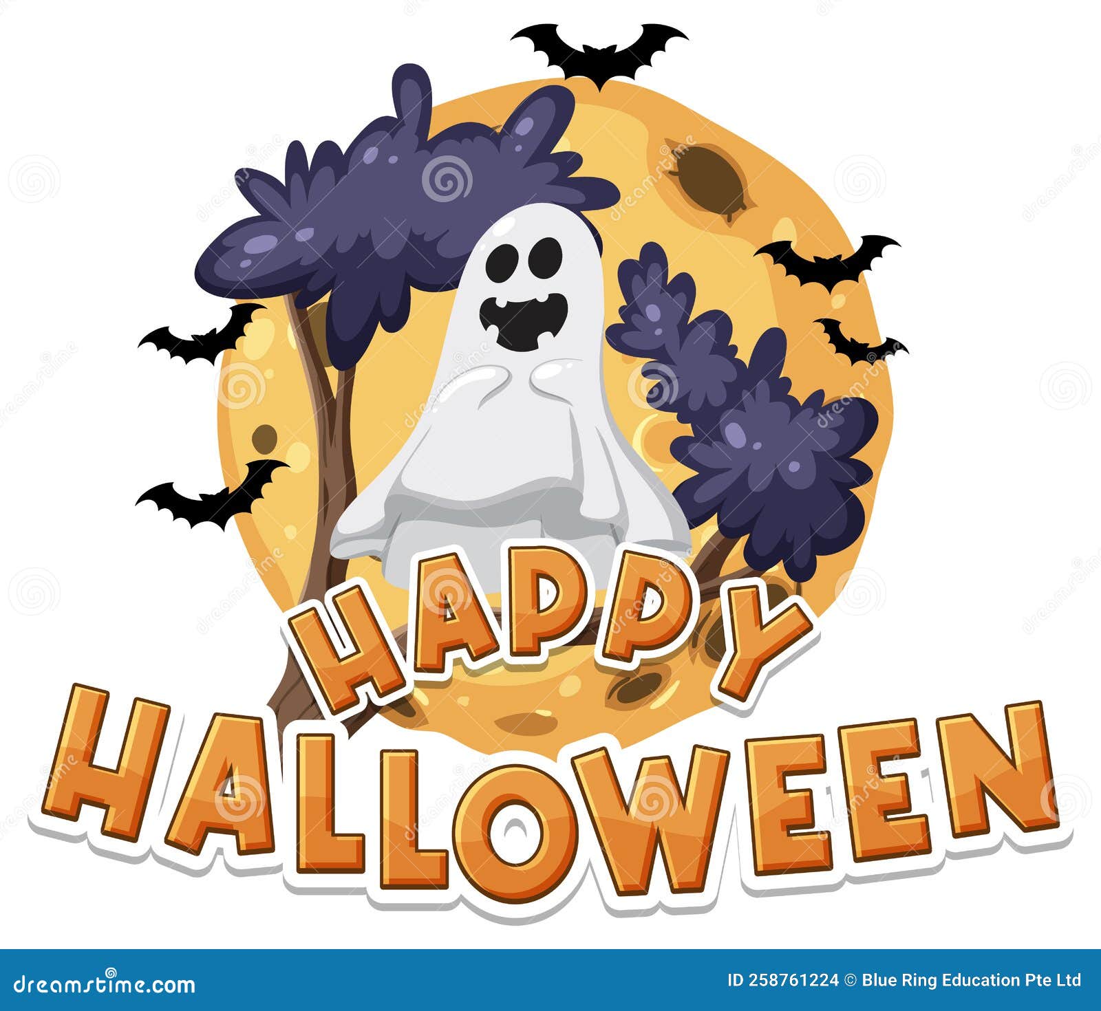 Happy Halloween Logo Design with Ghost Stock Vector - Illustration of ...