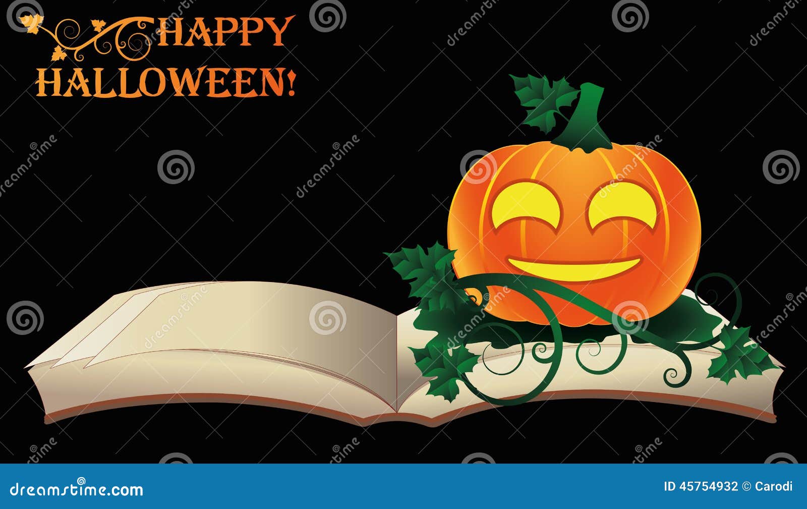 Happy Halloween. Open Old Book with Pumpkin Stock Vector - Illustration ...