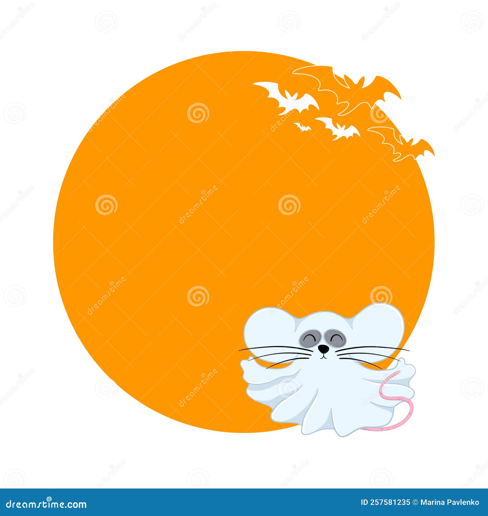 Happy Halloween Round Banner with Ghost Mouse and Bats. Stock Vector ...
