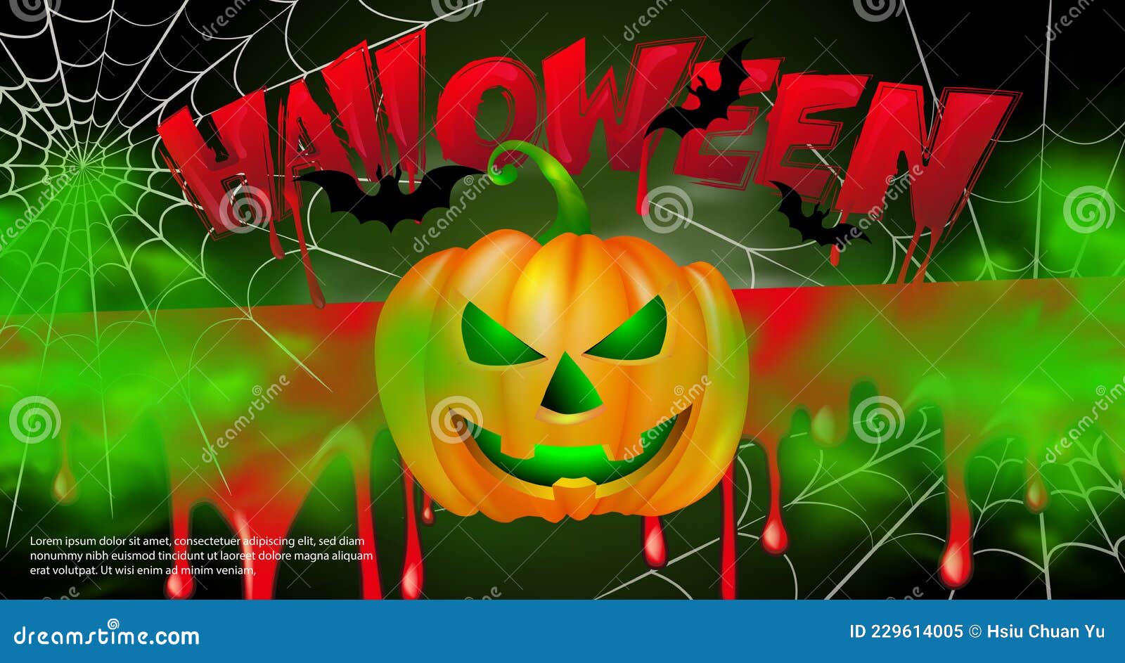 Happy Halloween Scary Jack-o`-lantern Bat Spider Web and Bloody ...
