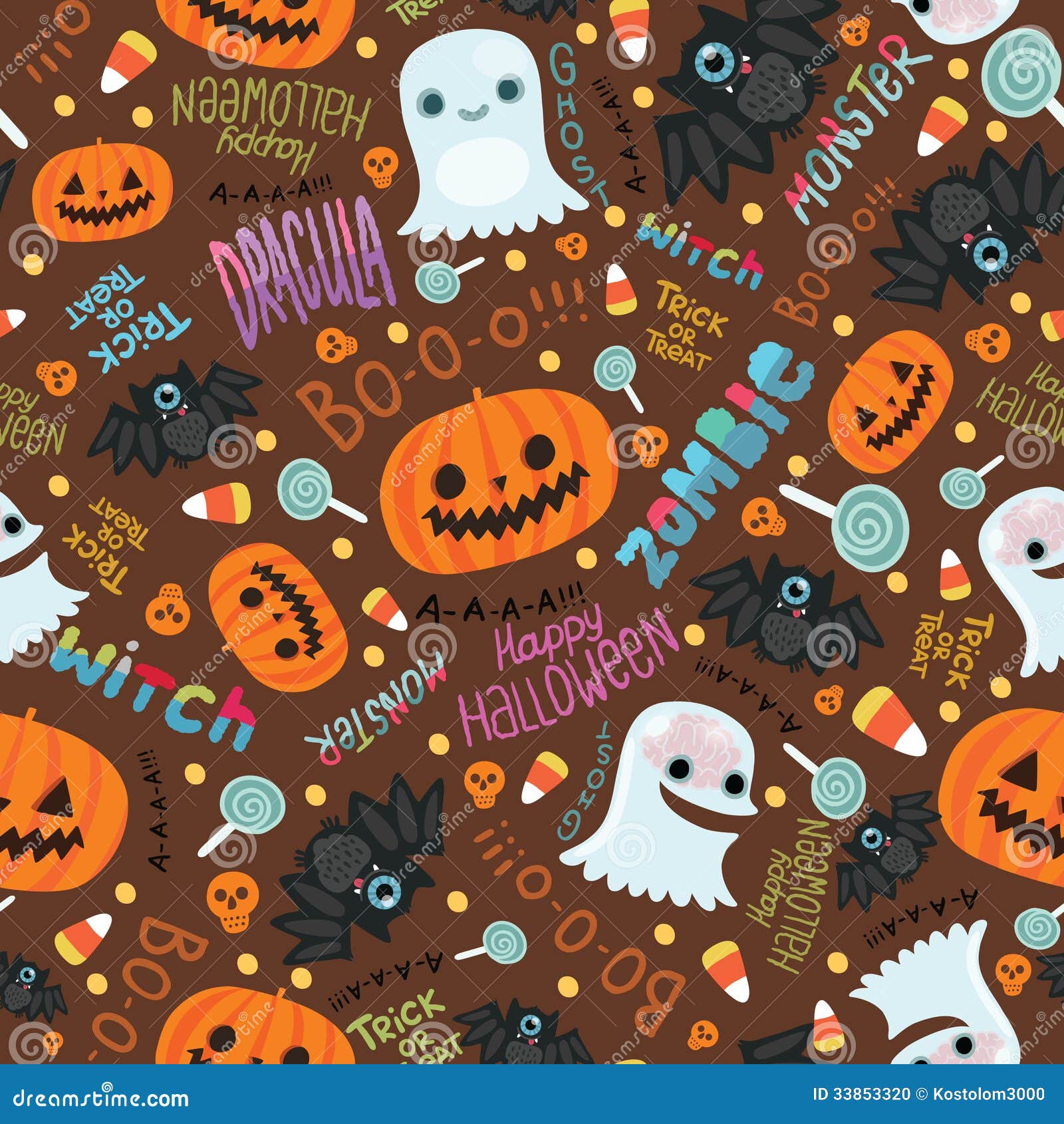 Happy Halloween Seamless Pattern. Stock Vector - Illustration of retro ...
