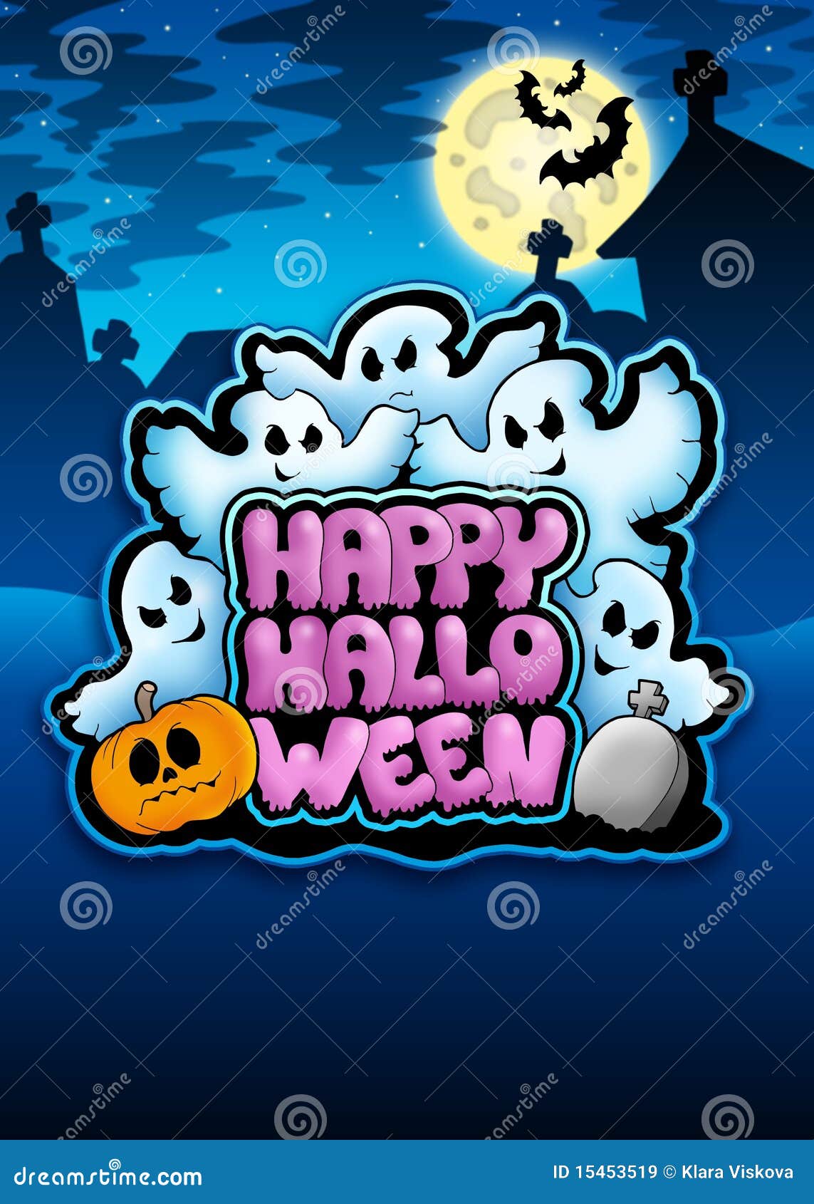 Happy Halloween Sign with Ghosts Stock Illustration - Illustration of ...