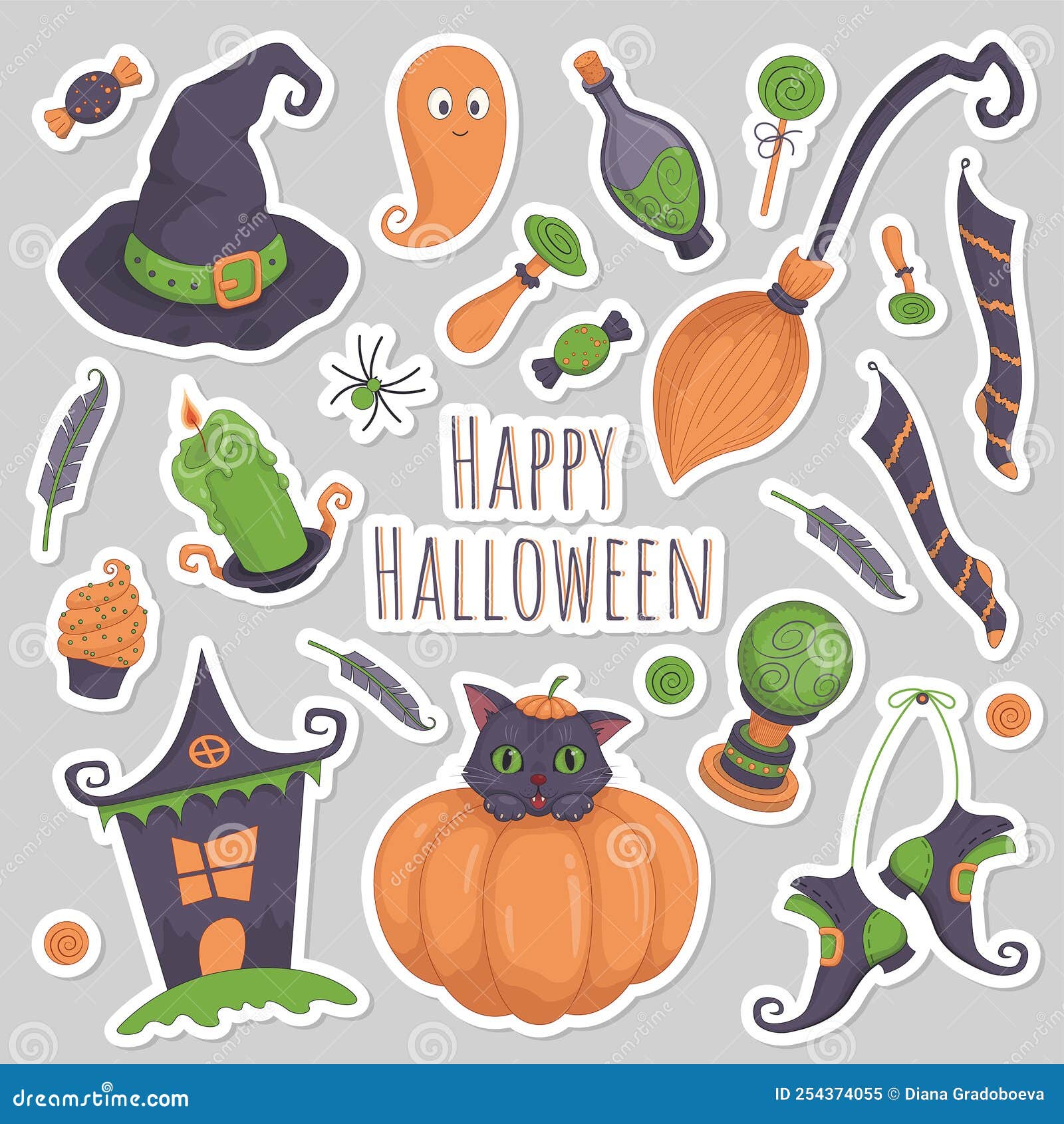 Happy Halloween Sticker Pack. Vector Illustration Stock Illustration ...
