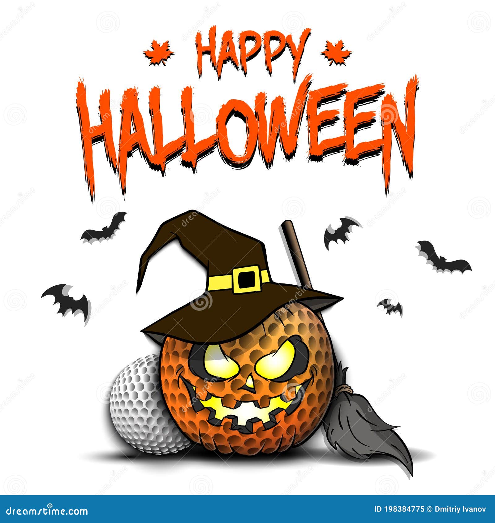 Happy Halloween. Golf Ball Pumpkin Stock Illustration - Illustration of ...
