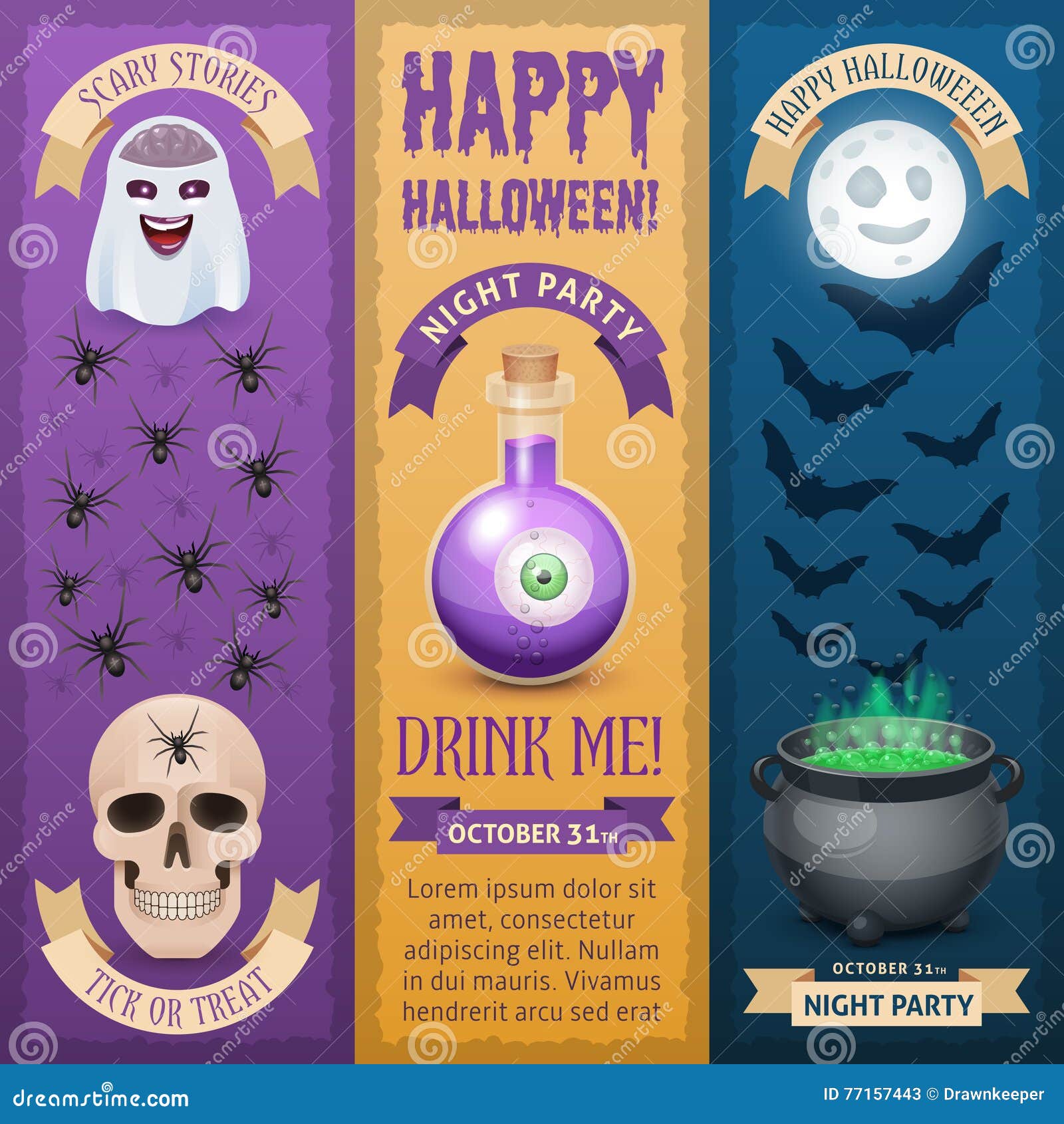 Happy Halloween Three Stylish Vertical Banners Stock Vector ...