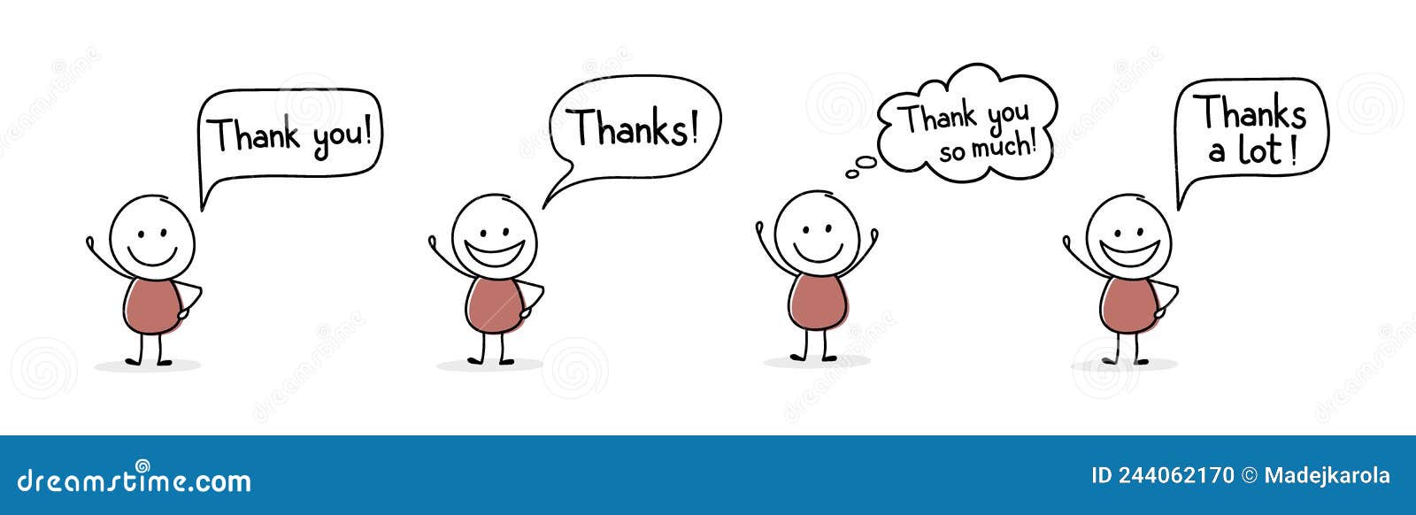 Happy Hand Drawn Character with Text - Thank You, Thanks. Vector Stock ...
