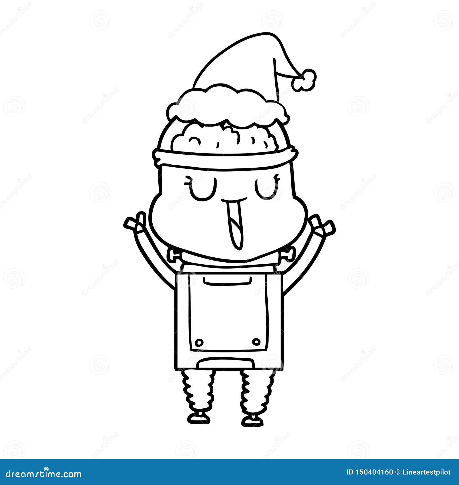 Happy Hand Drawn Line Drawing of a Robot Wearing Santa Hat Stock Vector ...