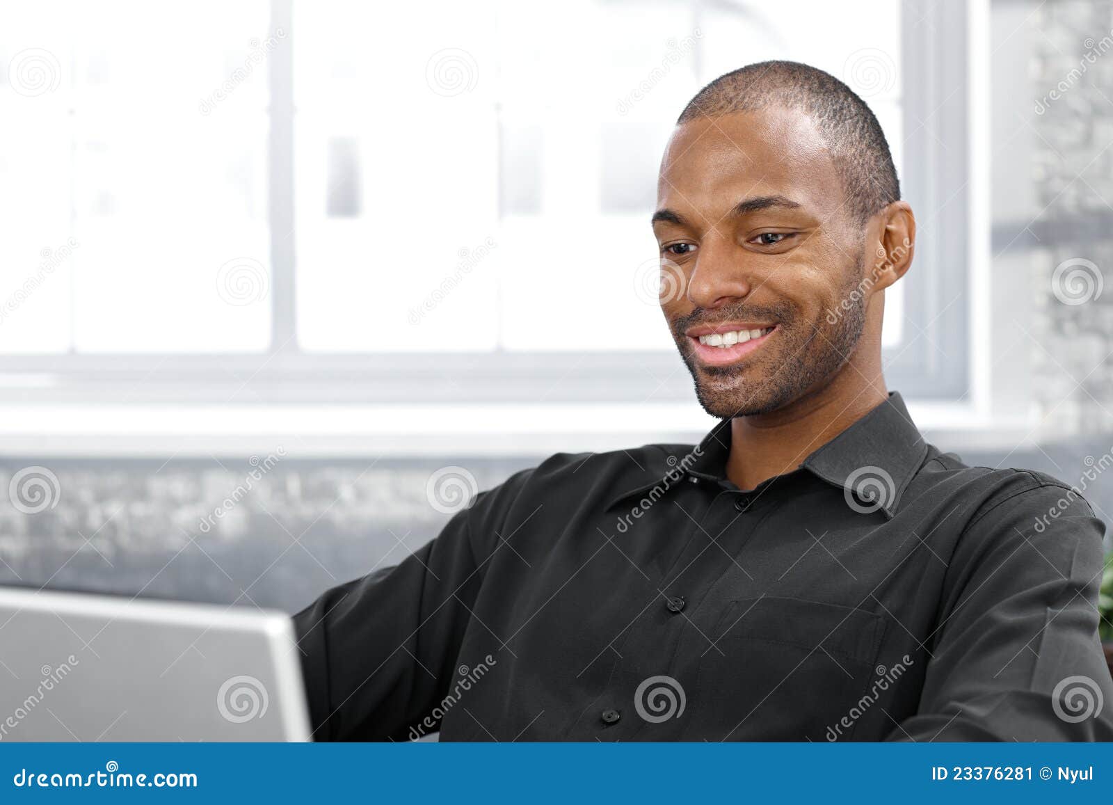 Happy handsome afro man stock image. Image of indoor - 23376281