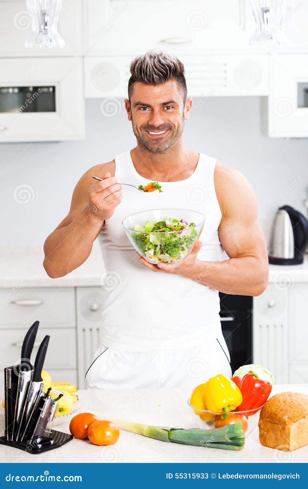 Happy Handsome Man Cooking in Kitchen at Home. Stock Image - Image of ...