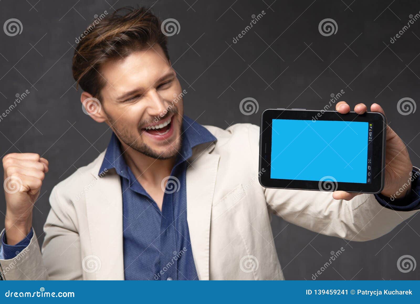 Happy Handsome Man with Tablet Stock Image - Image of light, attractive ...