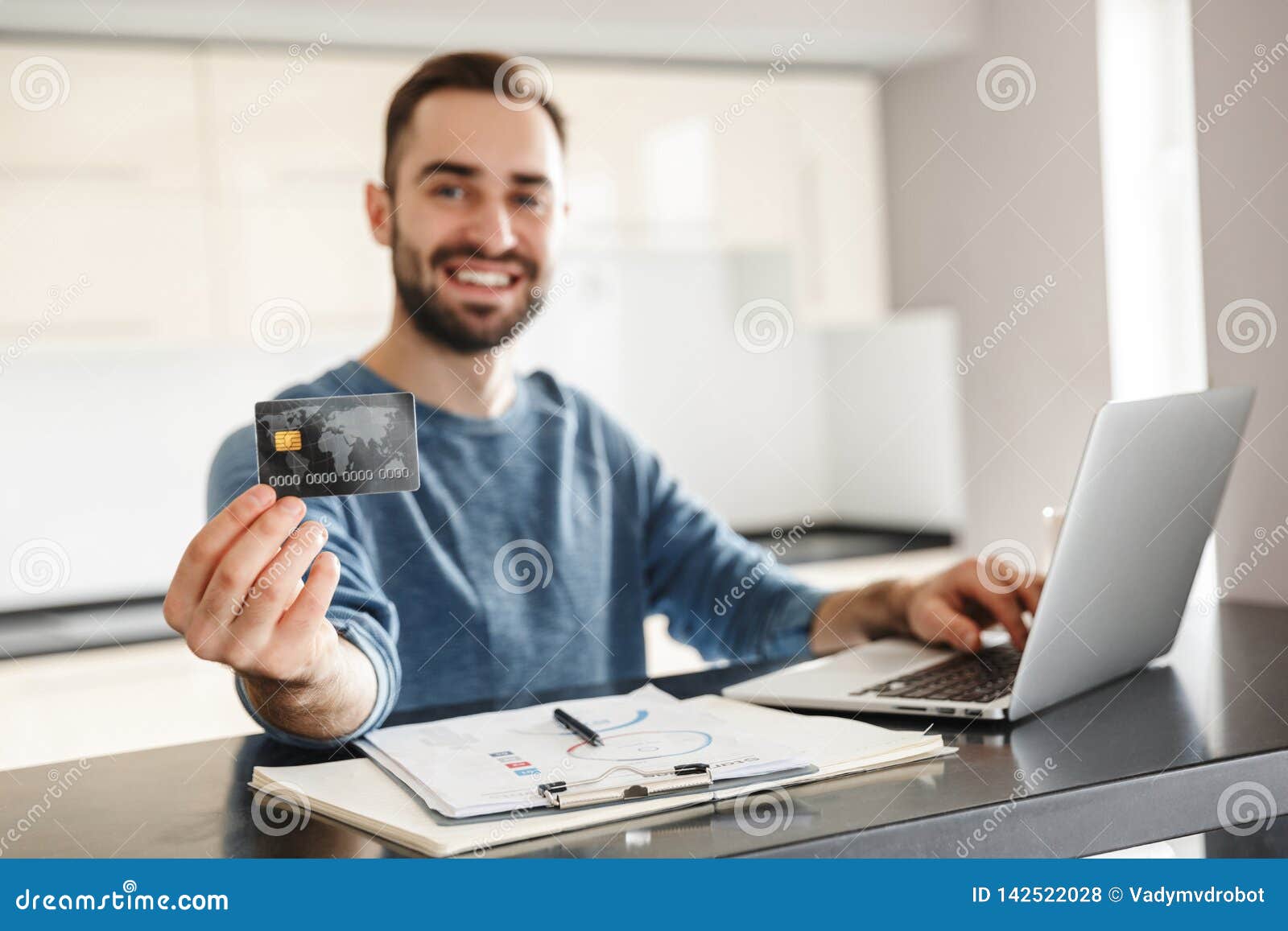 Happy Handsome Man Freelancer Stock Photo - Image of happy ...